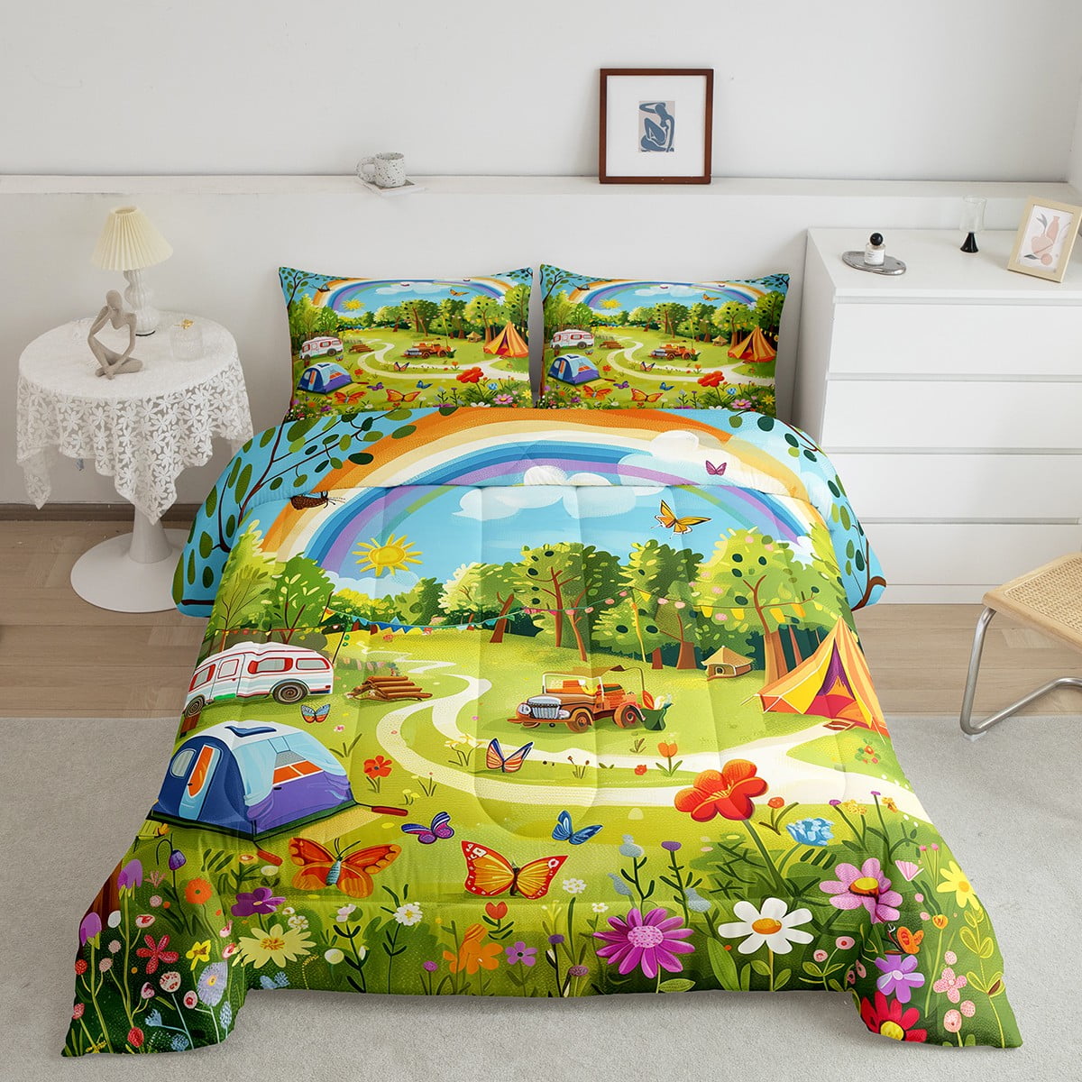 YST Camper Twin Bedding Sets Happy Camping Comforter Set,Rv Camper ...