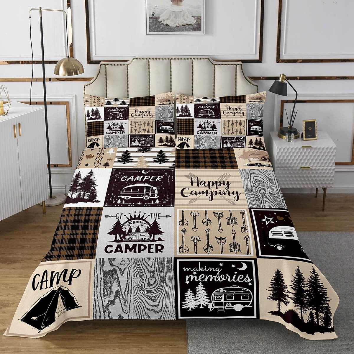 Camper Twin Bedspread Set For Bunk Travel Trailers,Rustic Plaid Camping ...