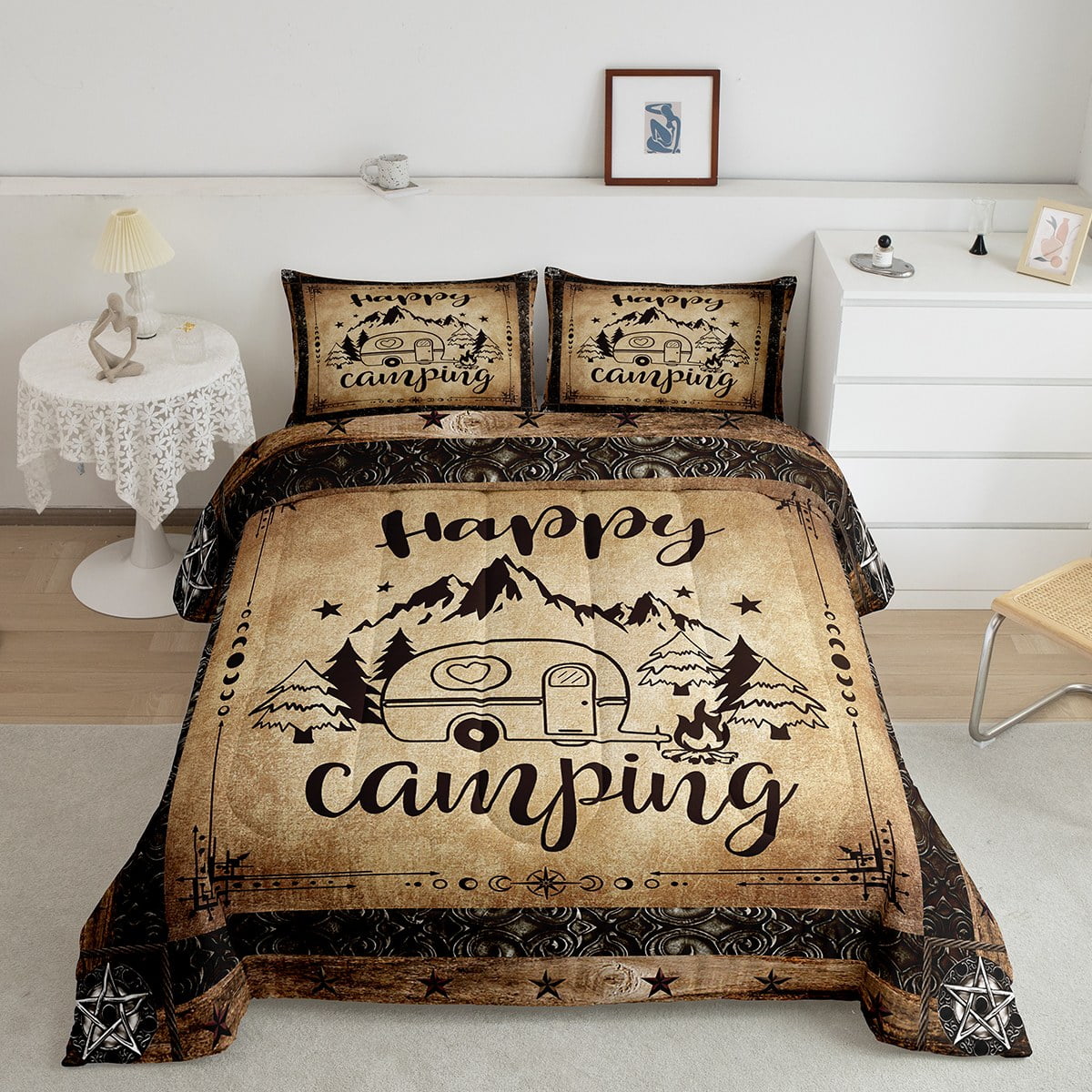 Camper Twin Comforter Set Teens Rustic Farmhouse Bedding Set,Happy ...