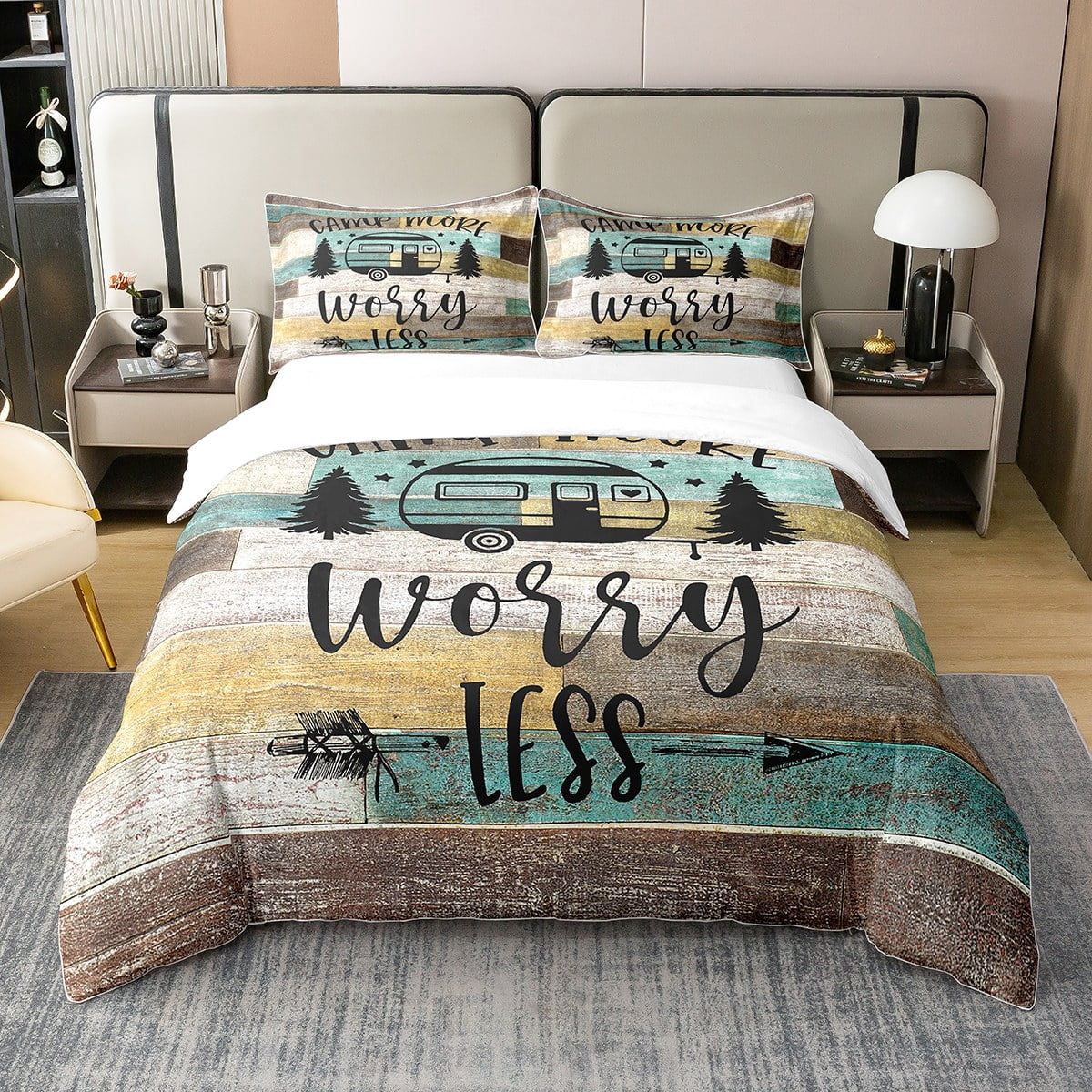 Camping 100% Cotton Duvet Cover,Camper Themed Bedding Set Camper Decor ...