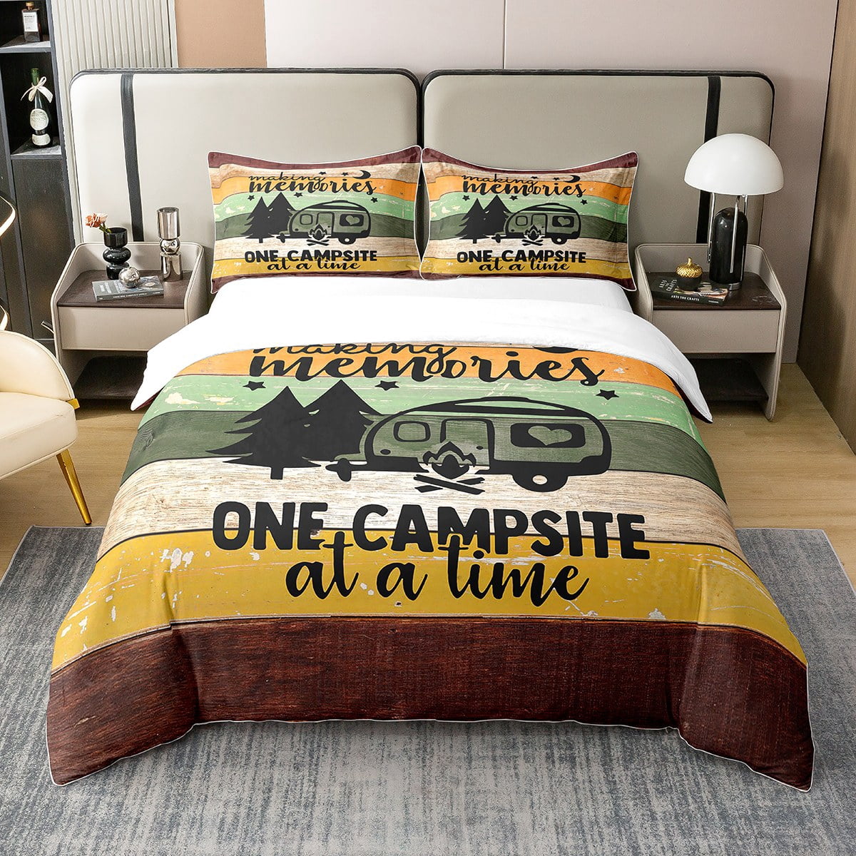 Camping 100% Cotton Duvet Cover,Camper Themed Bedding Set Camper Decor ...