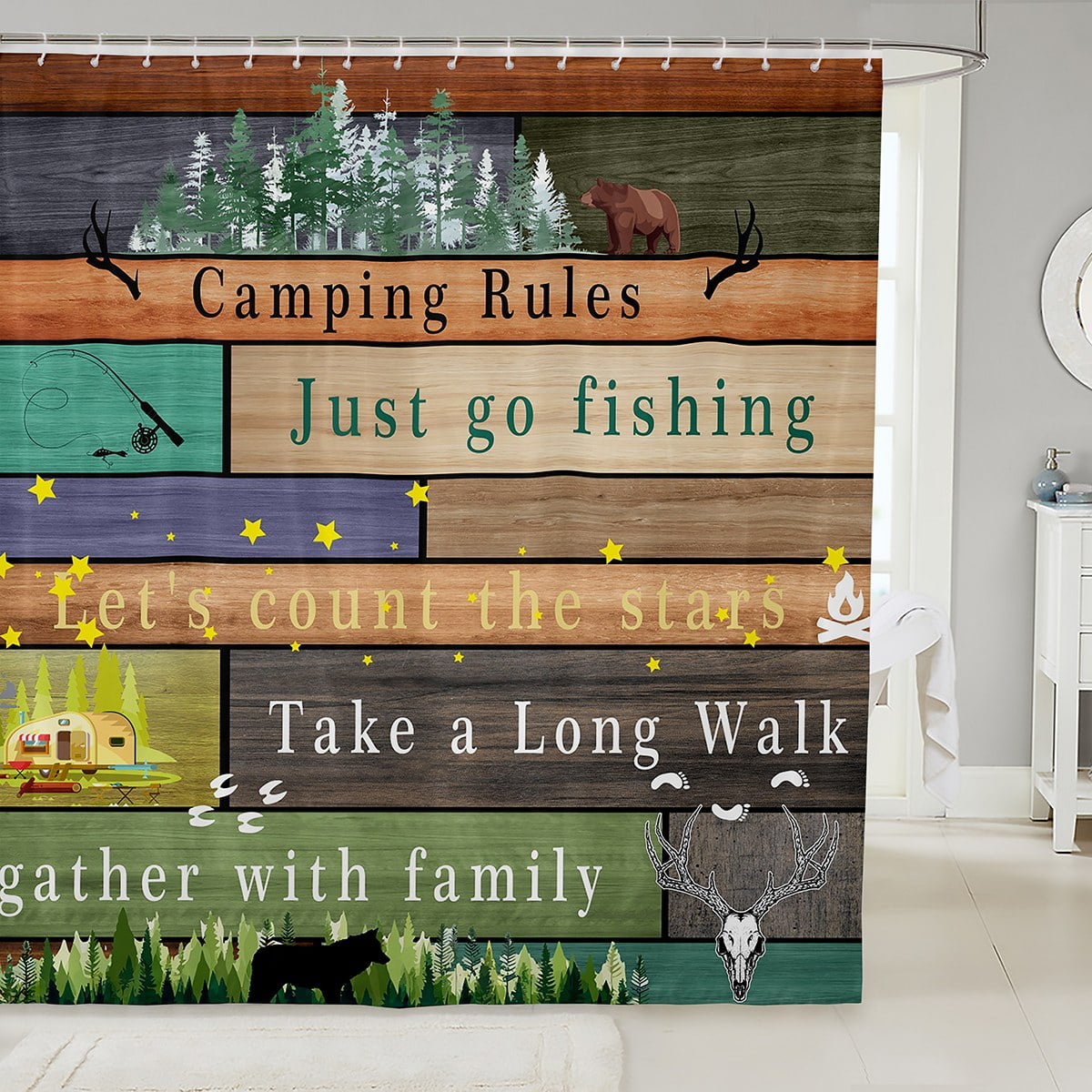 Camping Bathroom Shower Curtain Sets for Tent Camping Rules Fabric ...