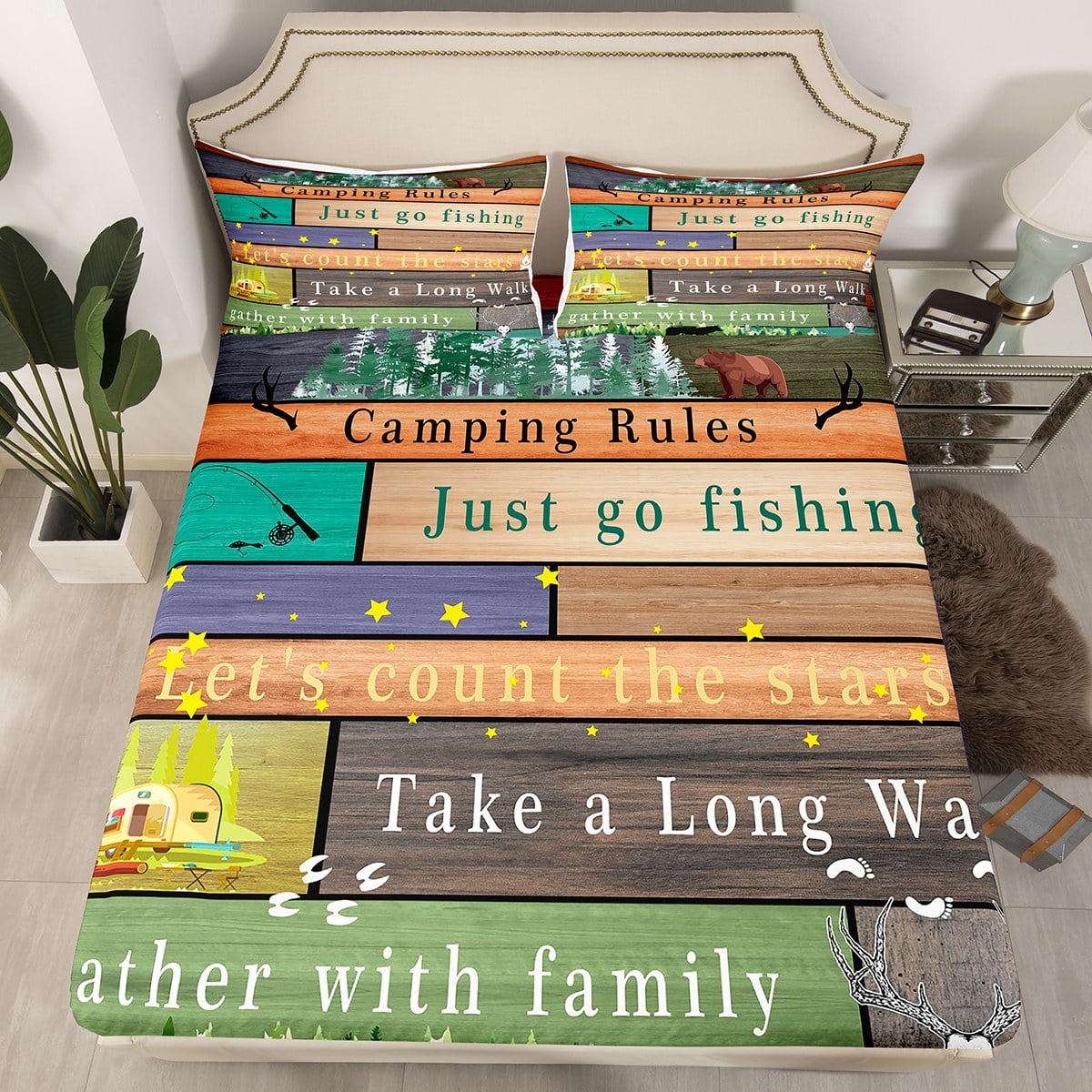 Camping Bedding Set for Tent Camping Rules Bed Sheets Rv Full Fitted ...