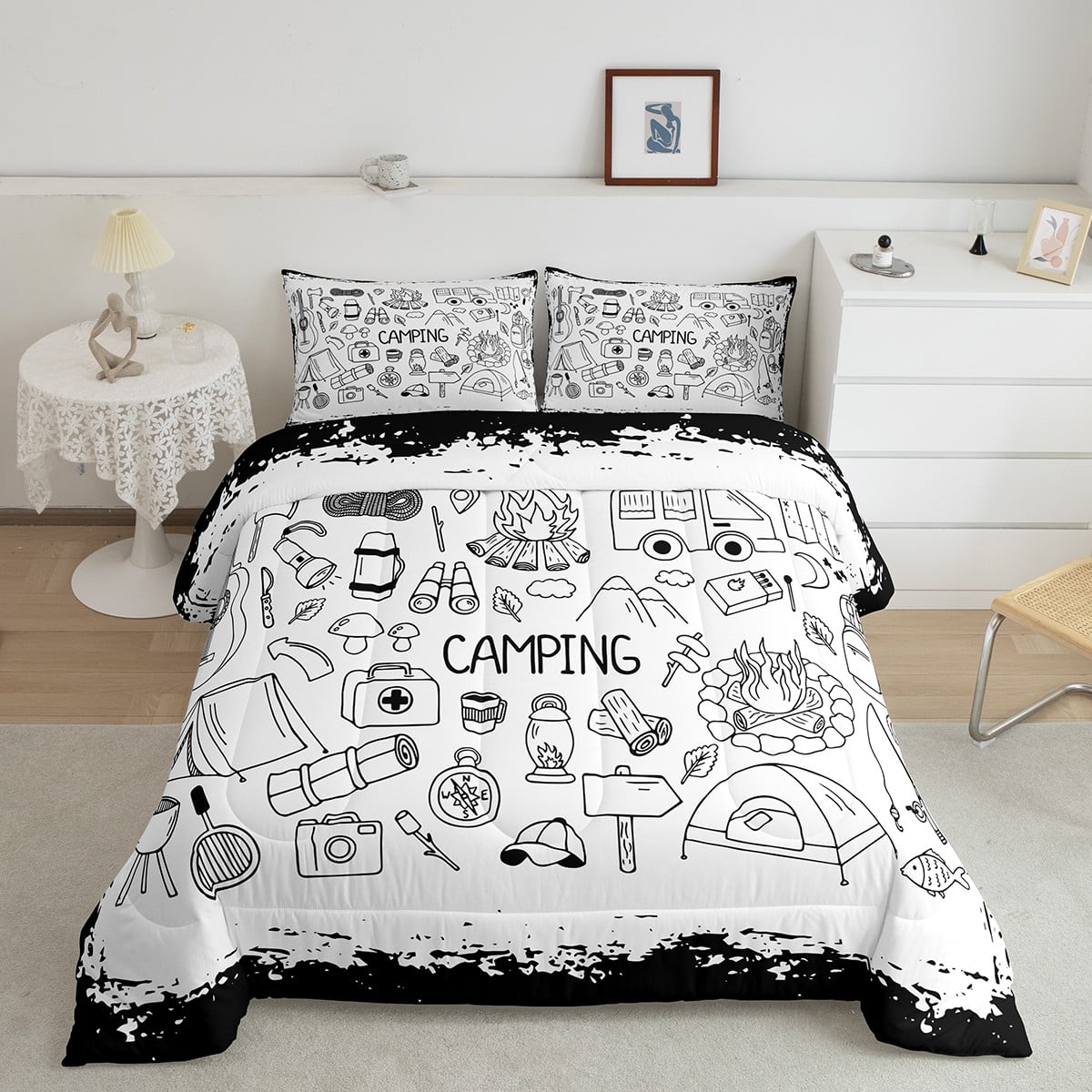 YST Camping Comforter Set Campfire Adventure Bedding Queen Size, Rv ...