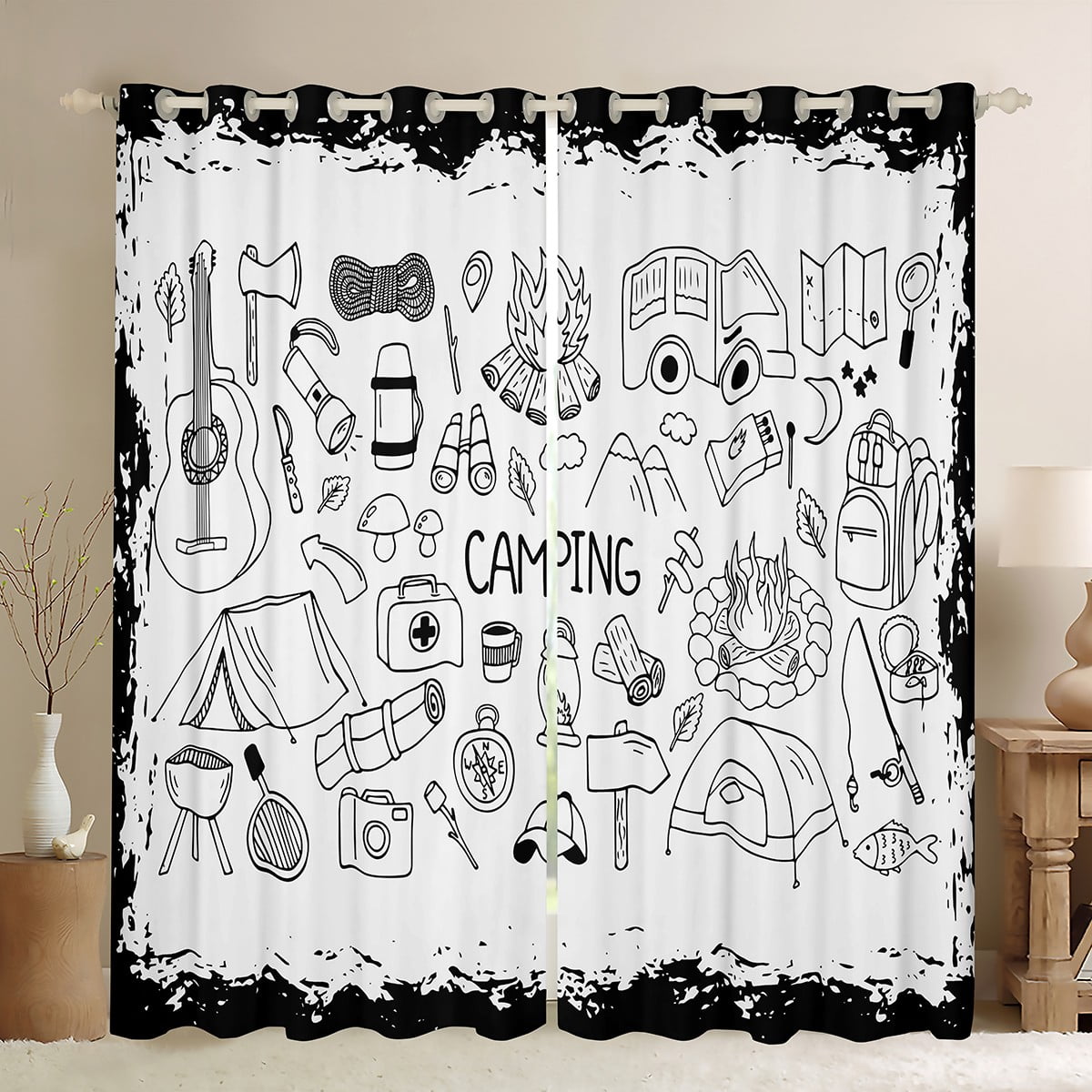 Camping Curtains Campfire Adventure 30%-50% Blackout Curtains, Rv ...