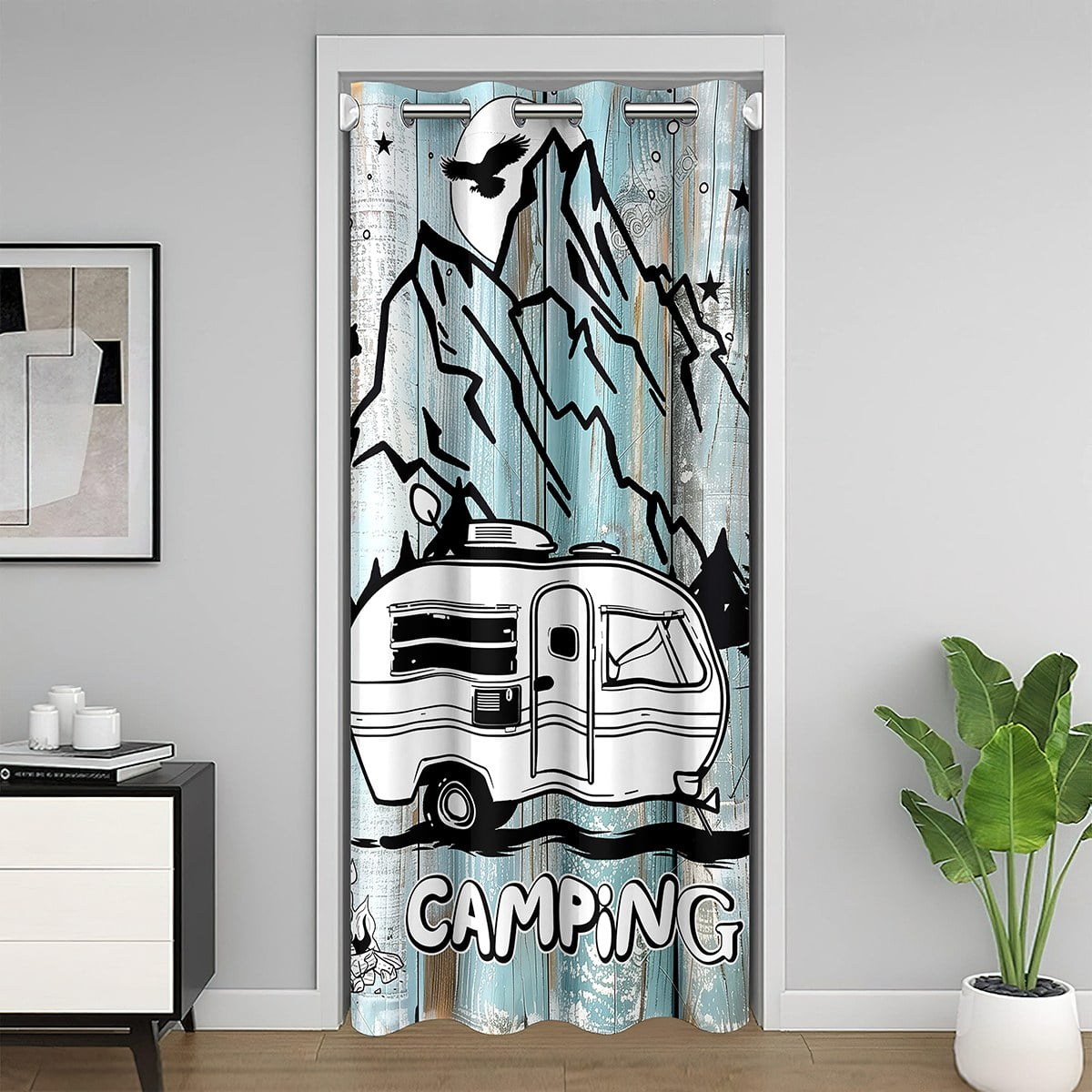 Camping Door Curtain For Doorway Privacy,Rustic Wooden Plank Blackout ...