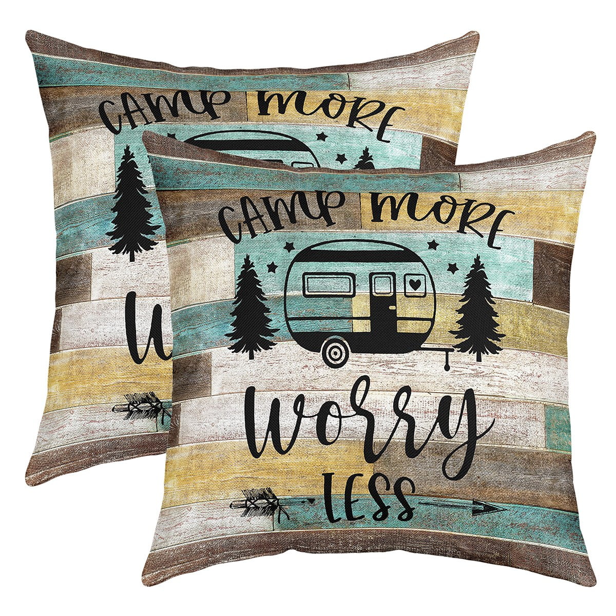 Camping Throw Pillow Covers,Camper Themed Pillow Covers Camper Decor,RV Travel Car Camping ...