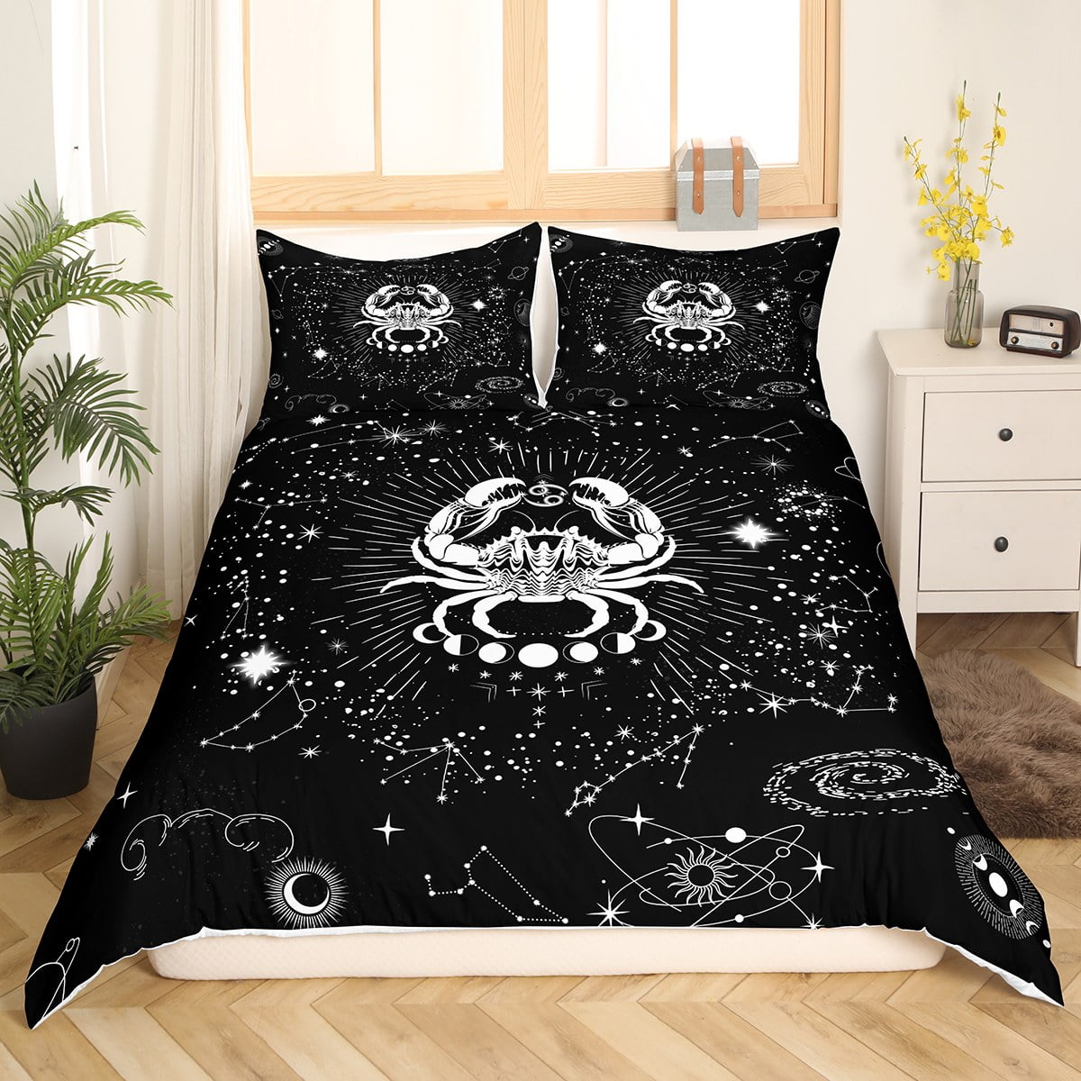 YST Cancer Comforter Cover Black White Constellations Bed Set ...