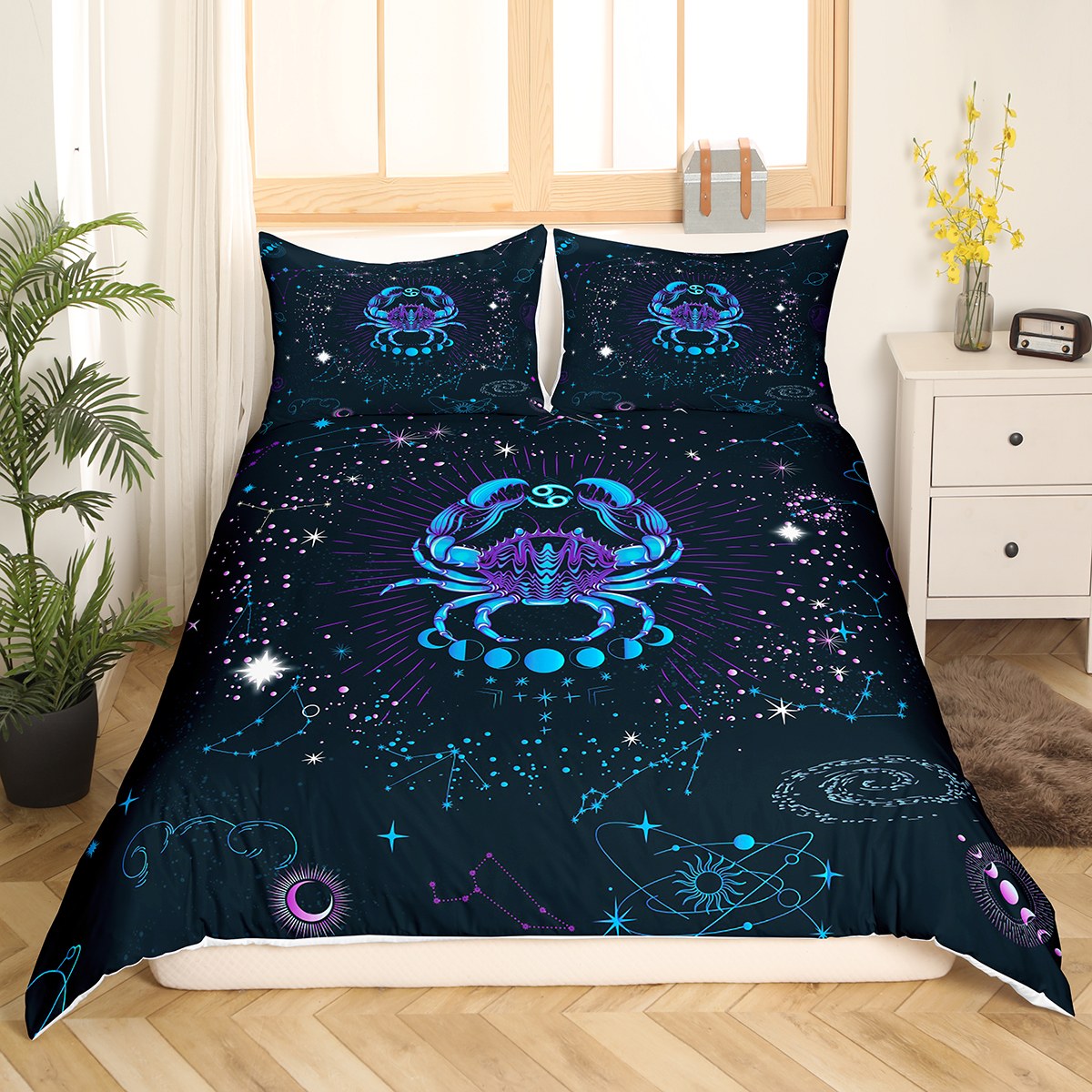 Erosebridal Cancer Comforter Cover Neon Blue Constellations Bed Set ...