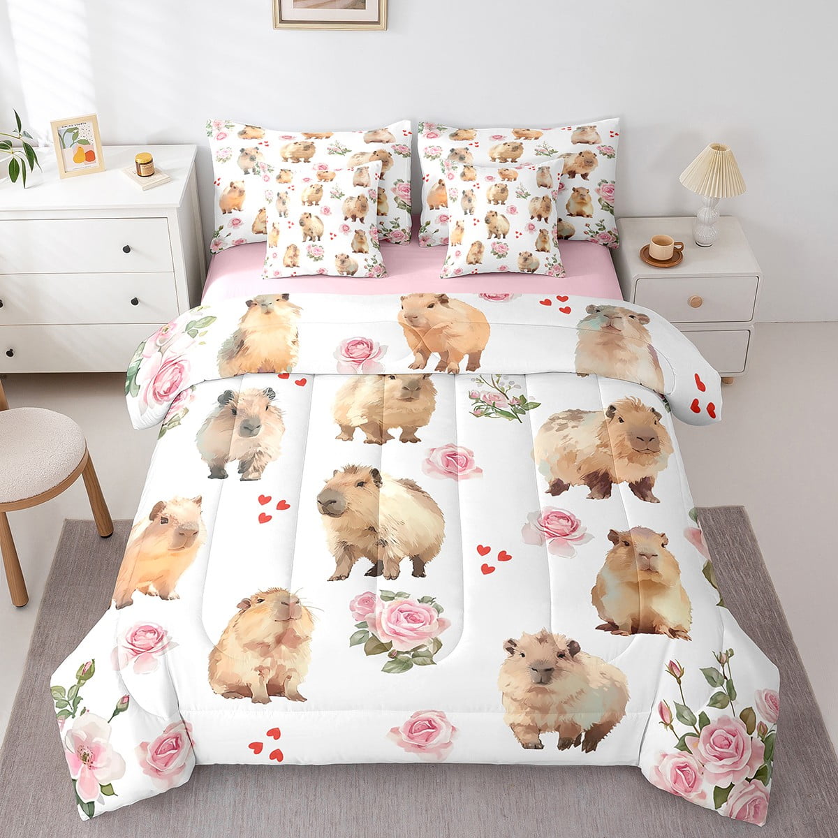 YST Capybara 7 Pieces Bedding Set Romantic Rose Queen Comforter Set ...