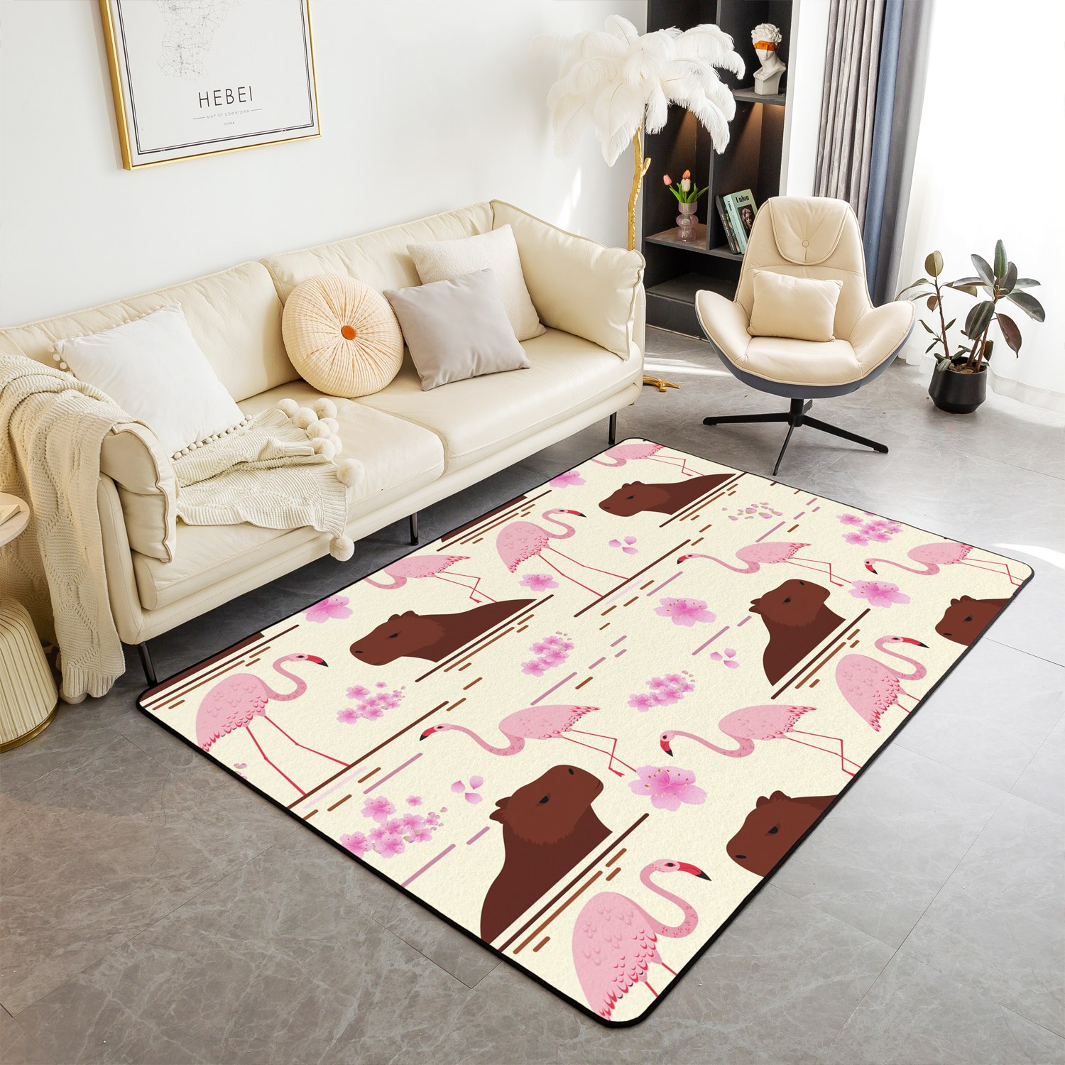Erosebridal Capybara Area Rug 3x5 for Bedside,Pink Flamingo Decor Rug ...