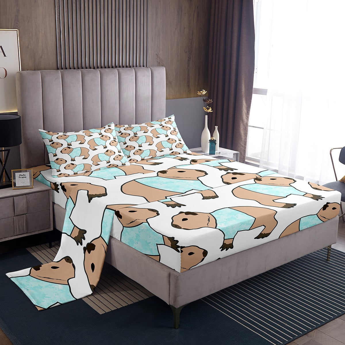 Capybara Bed Sheets Set Brown Rodent Animal Twin Sheets for Men Women ...