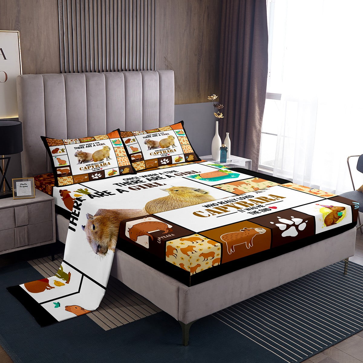Capybara Bed Sheets Set Gifts for Capybara Lovers, Cute Rodent Animals Capybara Sheet Set Full ...