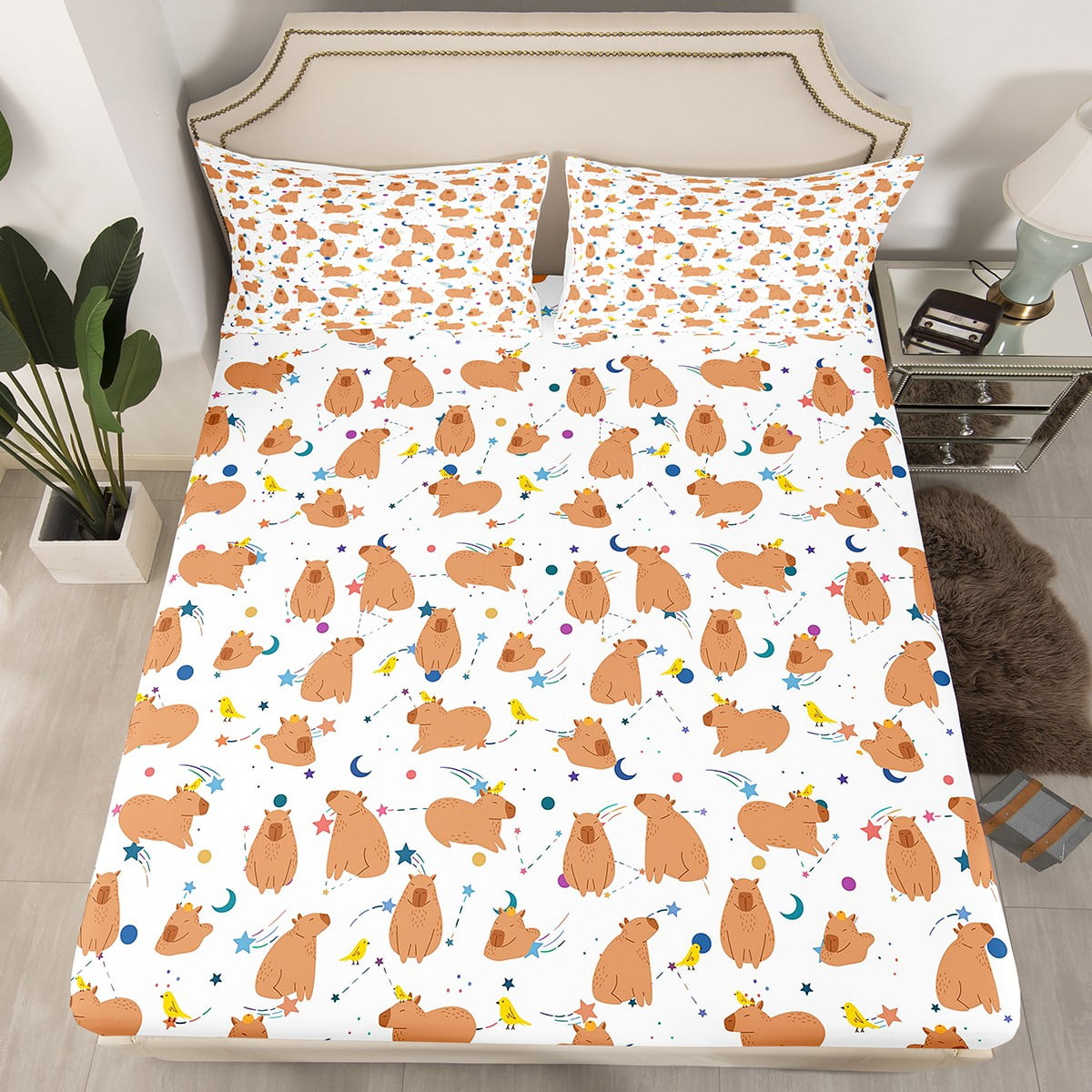 Capybara Bed Sheets Twin Cute Capybaras Fitted Sheet Gifts for Capybara ...