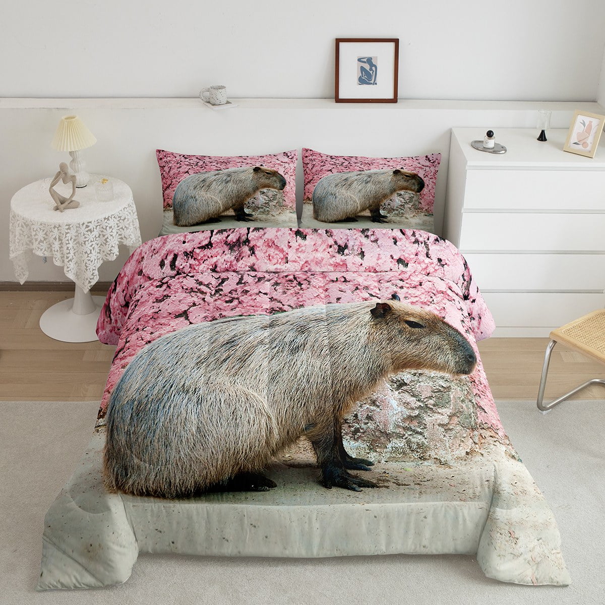 Capybara Bedding Comforter Sets Kawaii Animal Bed Sets Watercolor ...