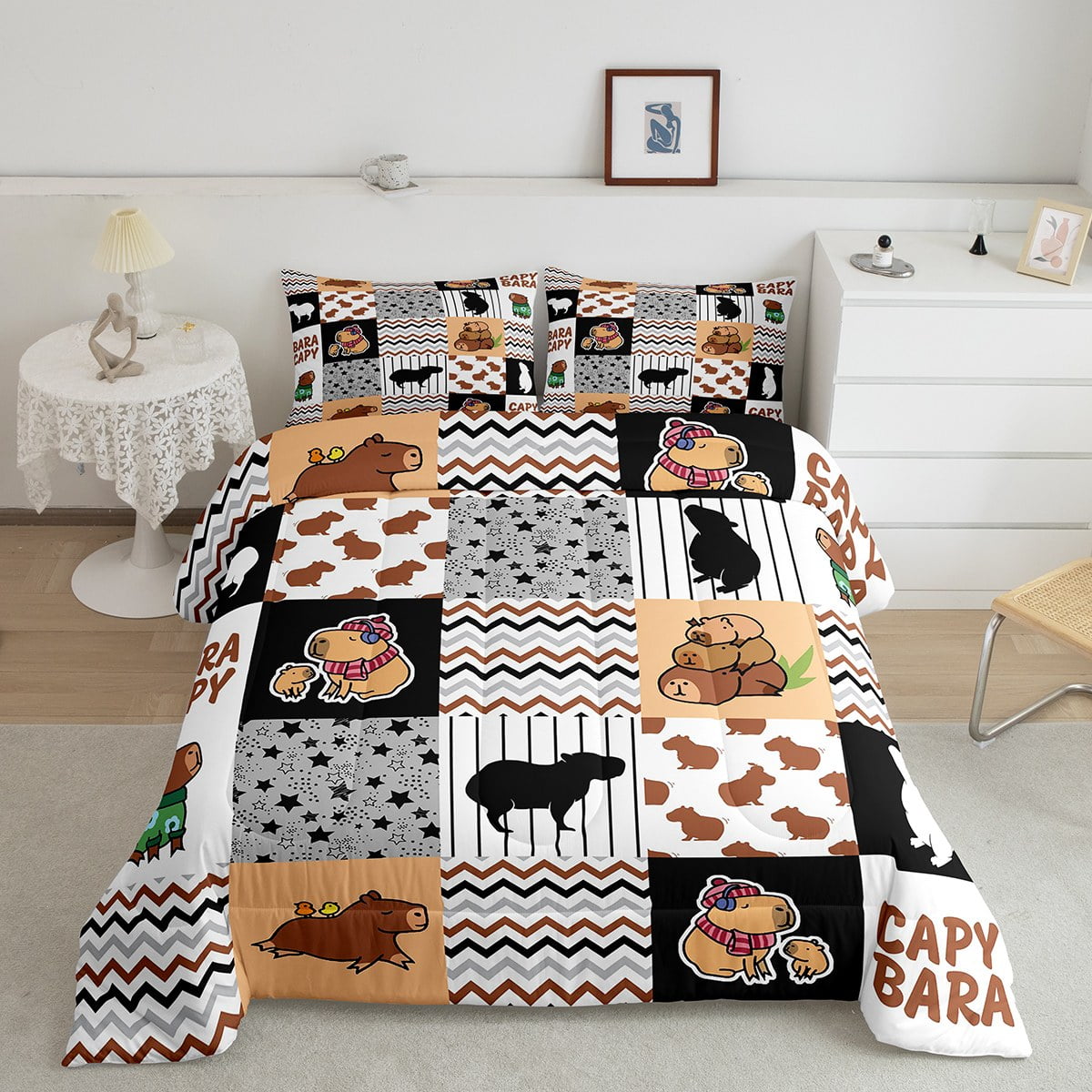 YST Capybara Bedding Funny Rodent Animal Pattern Comforter Set, Hand ...
