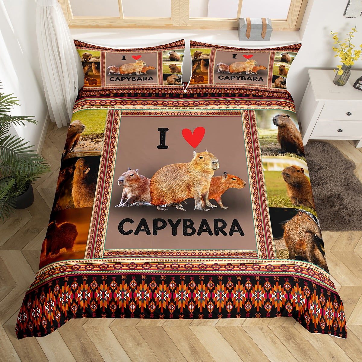 Erosebridal Capybara Bedding Set Twin Cute Capybaras Patchwork Print ...