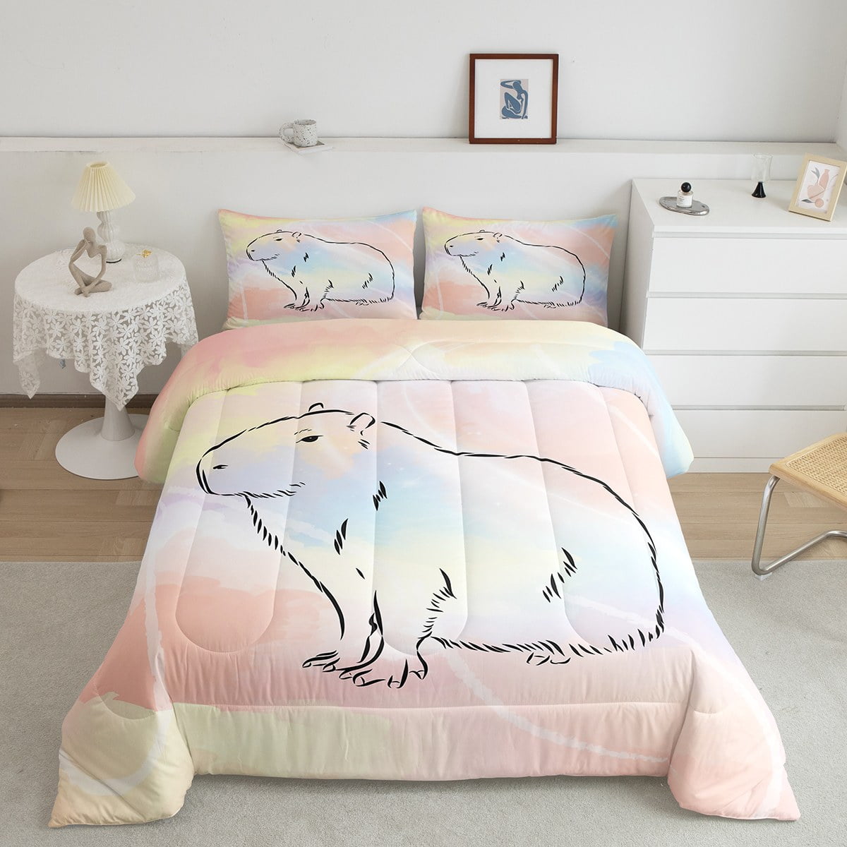 YST Capybara Bedding Comforter Sets Cartoon Zoo Pet Animal Bedding Full ...