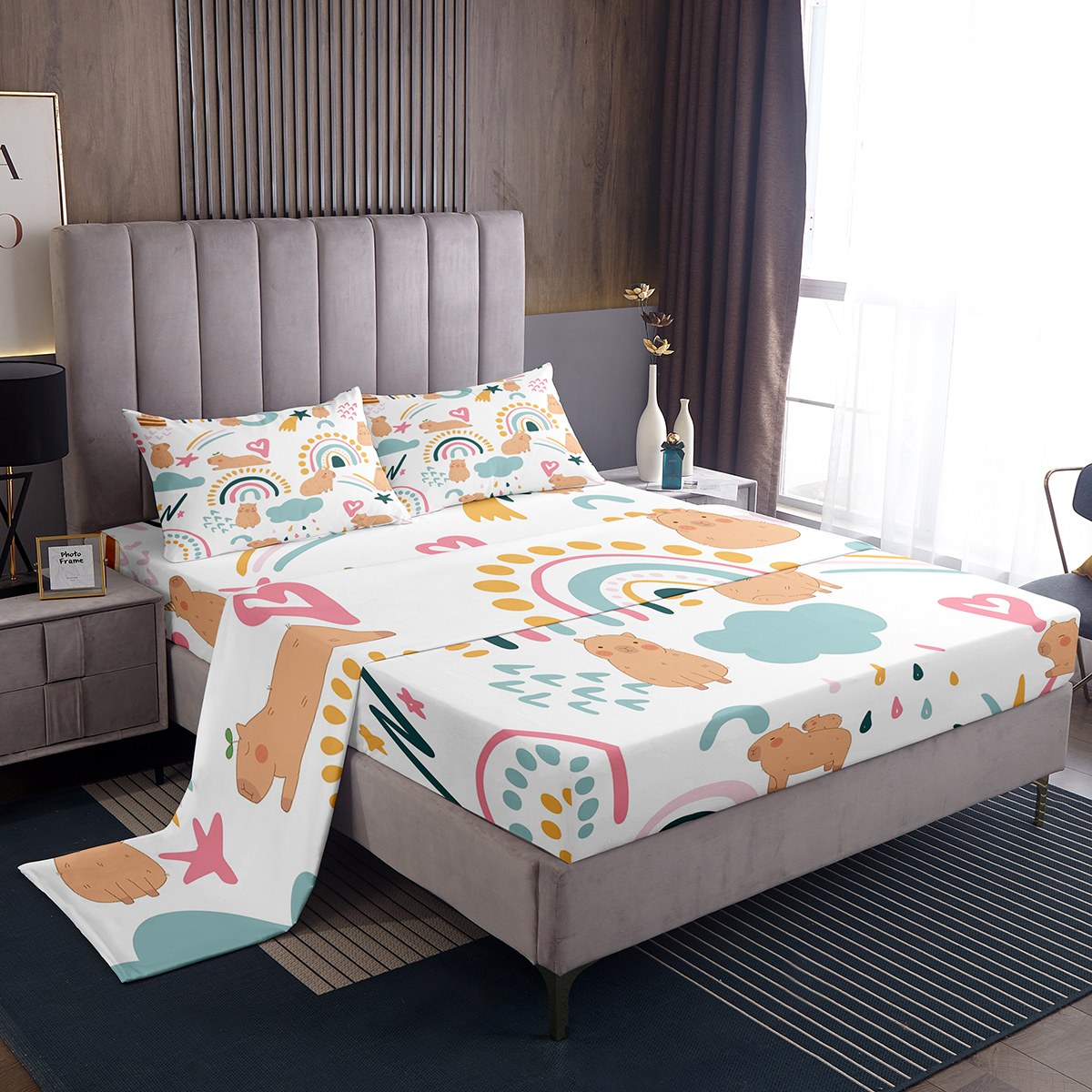 YST Capybara Bedroom Bed Sheets Set 3 Pcs, Rainbow Twin Sheets For ...
