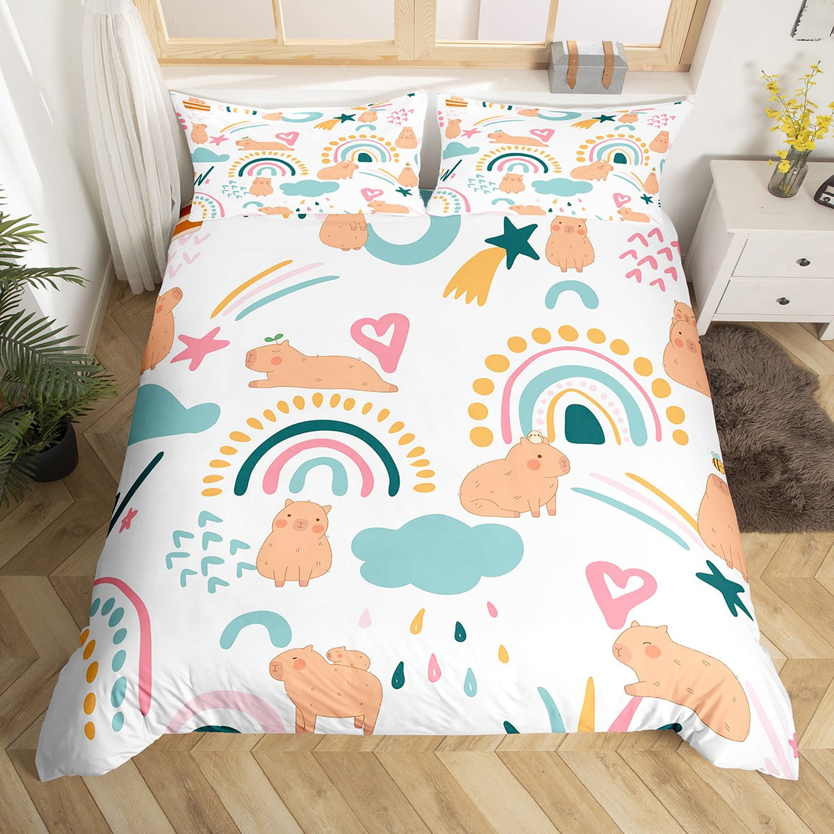 Erosebridal Capybara Bedroom Duvet Cover 2 Pcs, Rainbow Twin Bedding ...