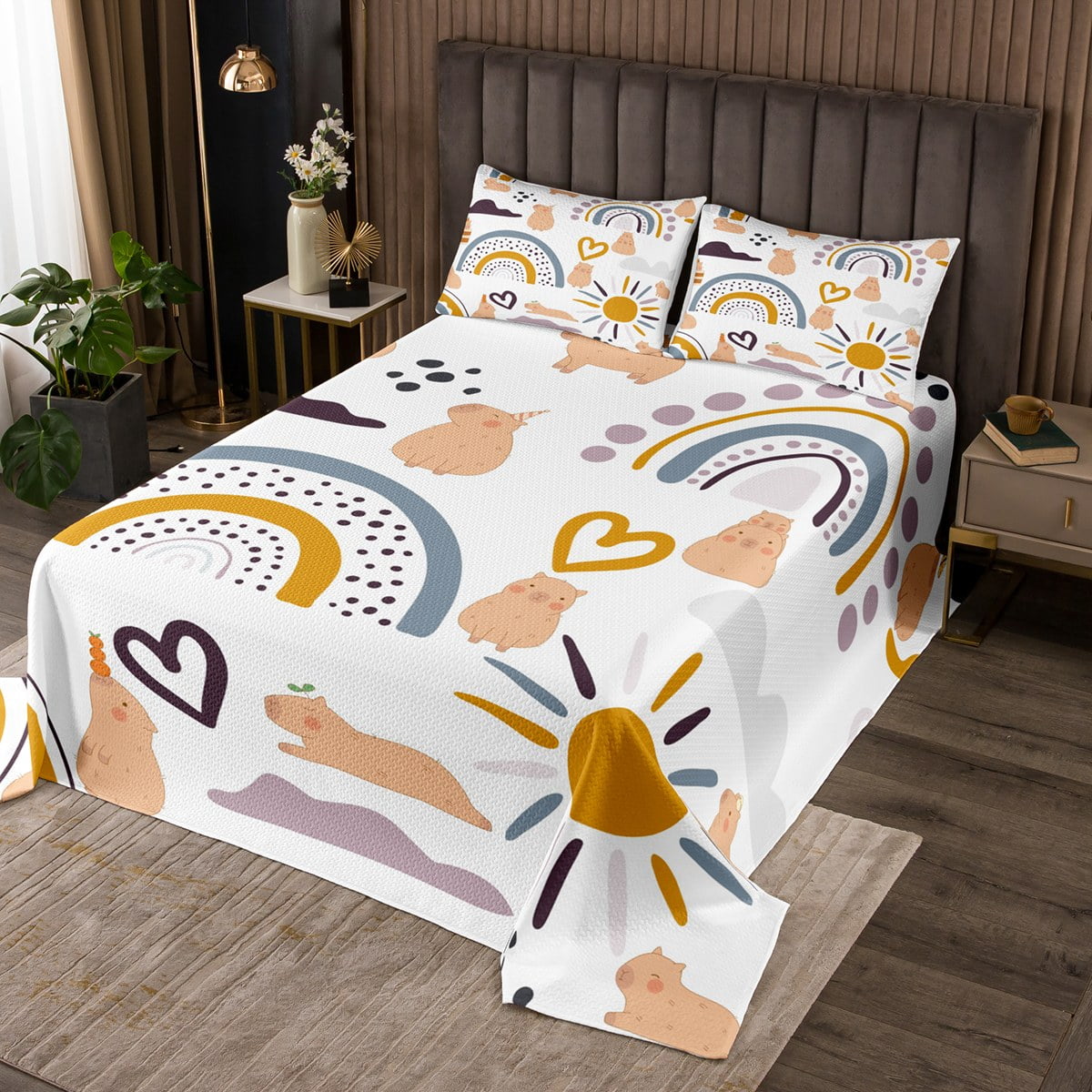 YST Capybara Bedspread Set For Capybara Lovers, Girls Rainbow Quilt Set ...