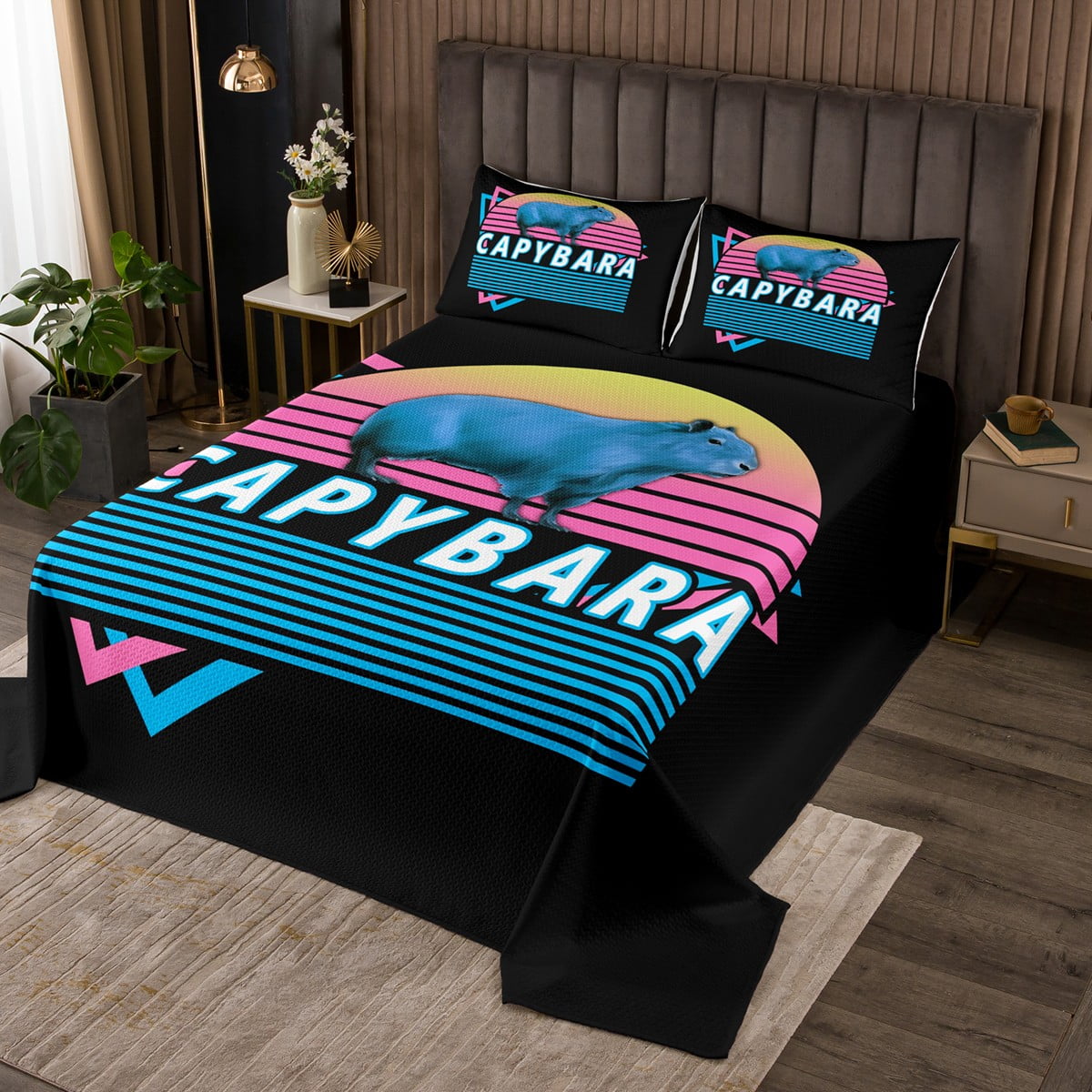 YST Capybara Bedspread Set Rainbow Animal Print Queen Quilt Set for ...