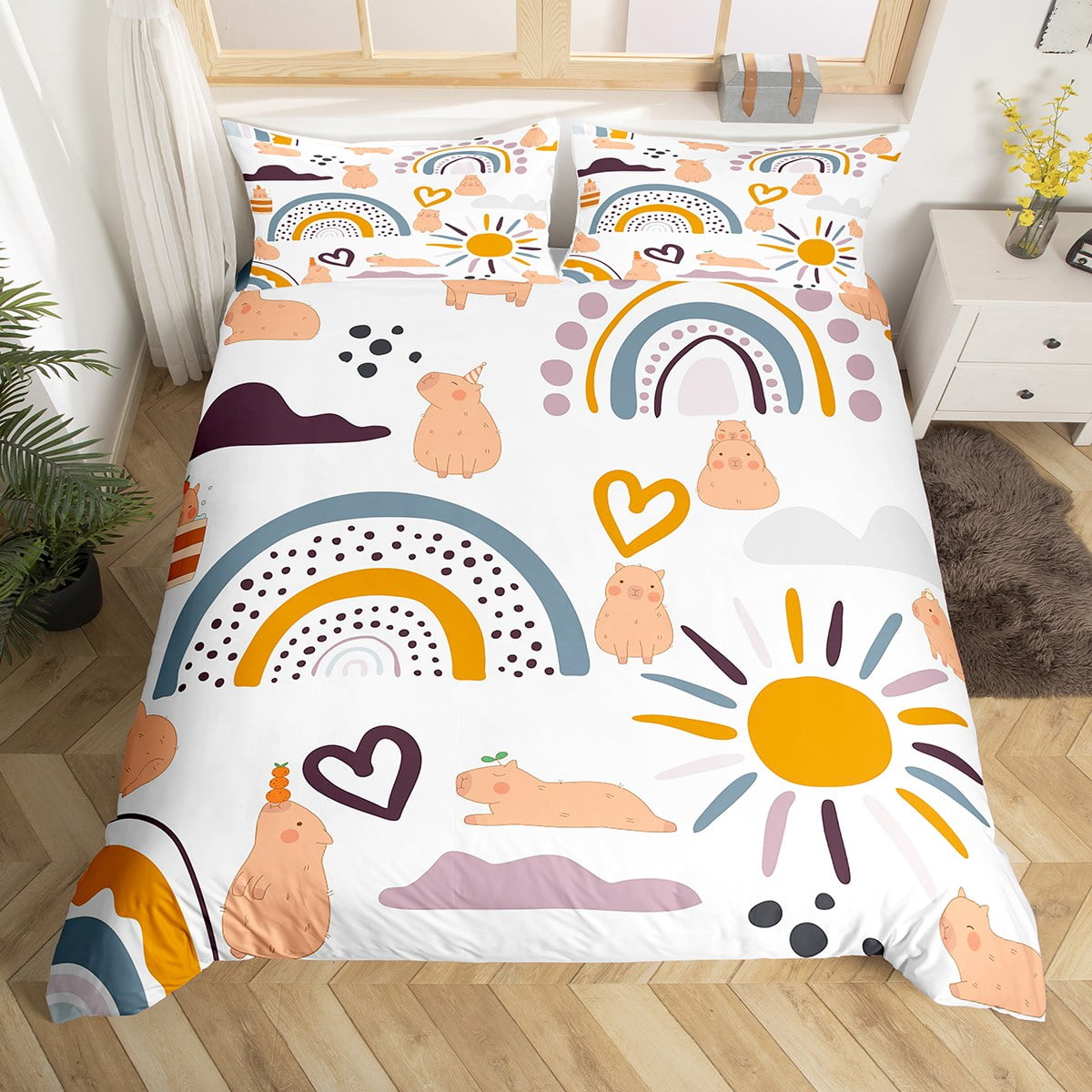 Capybara Comforter Cover For Capybara Lovers, Rainbow Duvet Cover ...