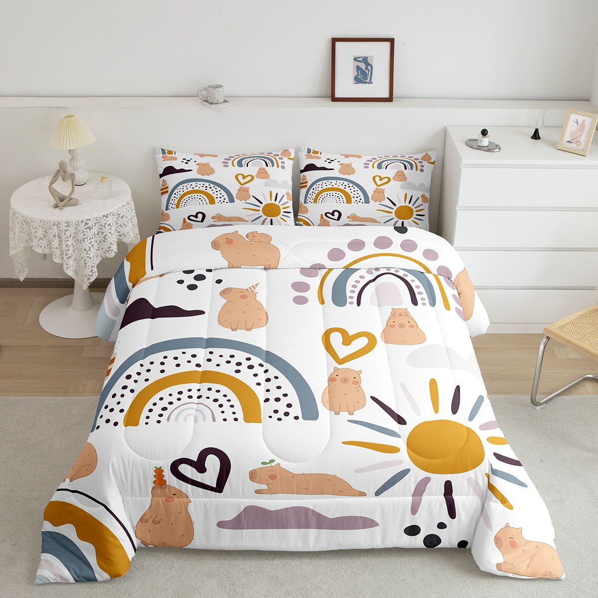 YST Capybara Comforter Set For Capybara Lovers, Girls Rainbow Bedding ...