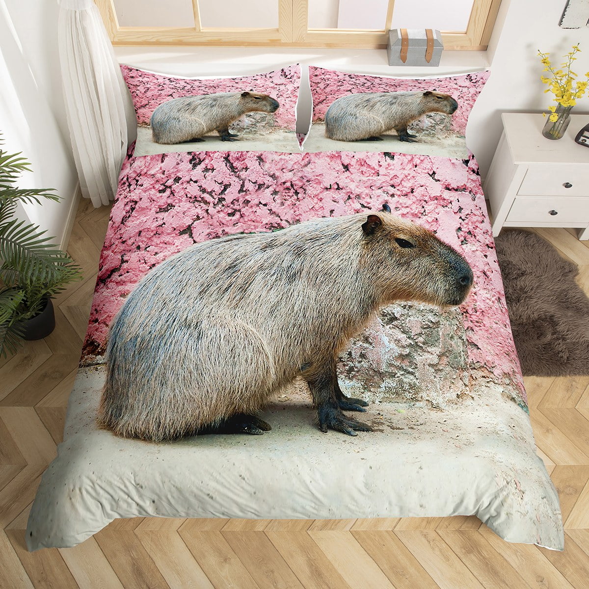 Erosebridal Capybara Duvet Cover Kawaii Animal Bedding Set Watercolor ...