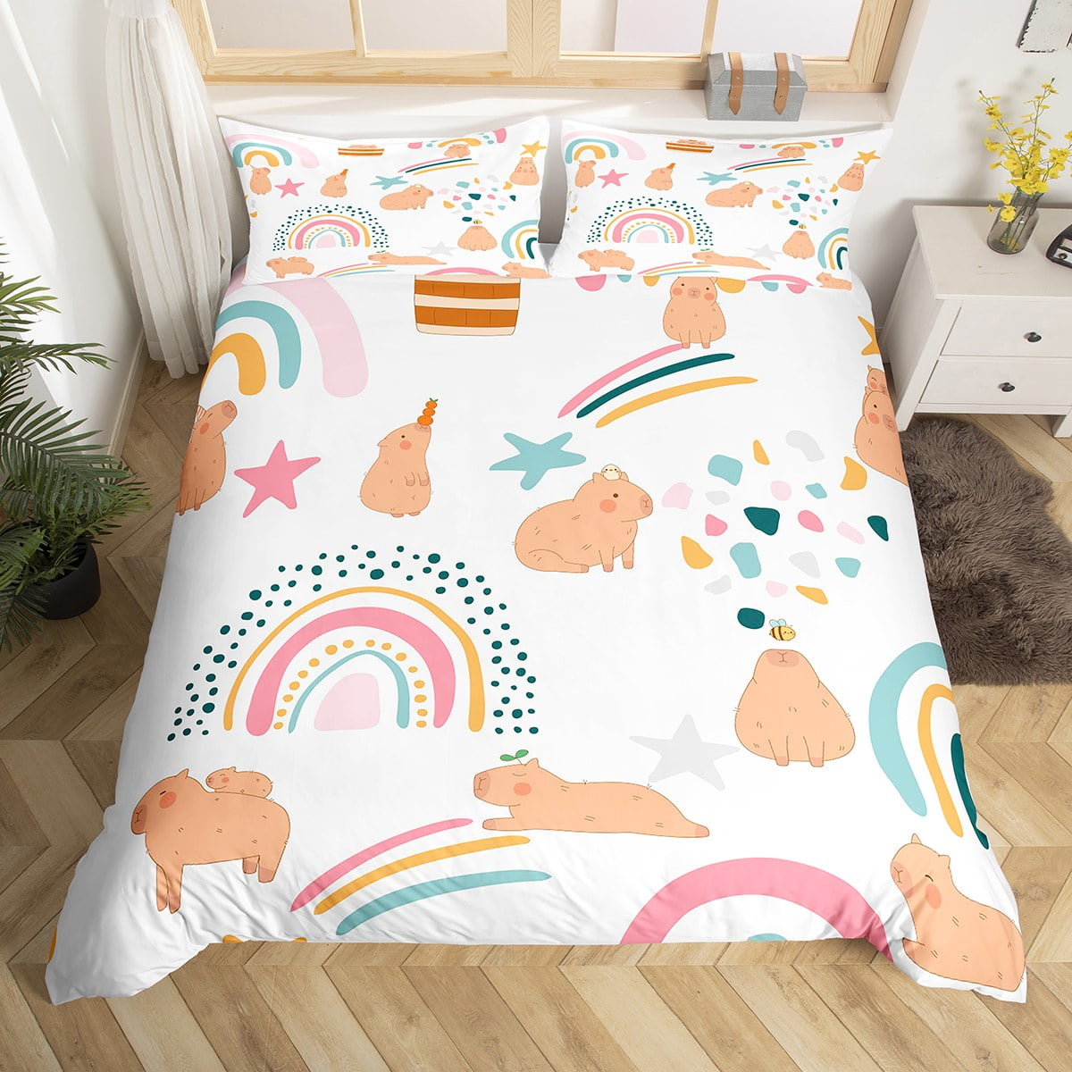 Erosebridal Capybara Duvet Cover King, Rainbow Bedding Set Bedroom ...
