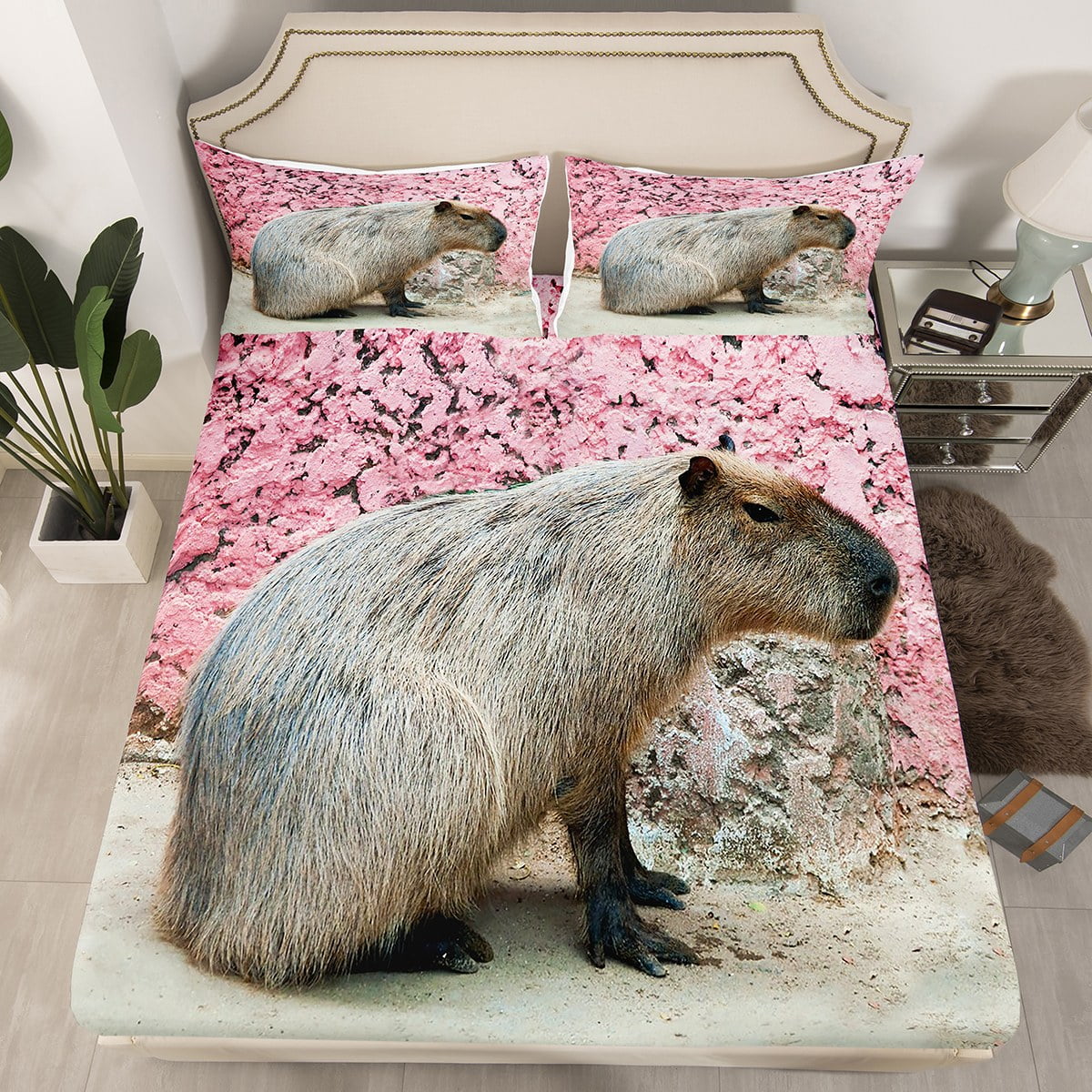 Erosebridal Capybara Fitted Sheet Kawaii Animal Bed Sets Watercolor ...