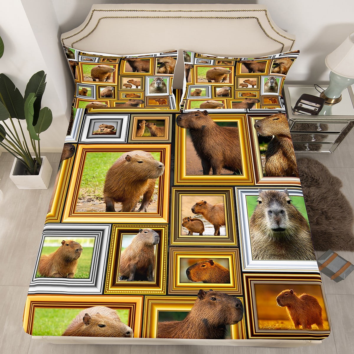 YST Capybara Fitted Sheet Rodent Animals Capybara Bedding Queen Size ...