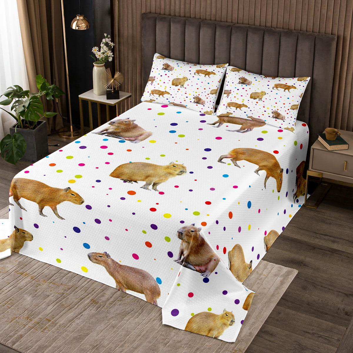 Capybara King Quilt Set Gifts for Capybara Lovers,Colorful Polka Dots ...