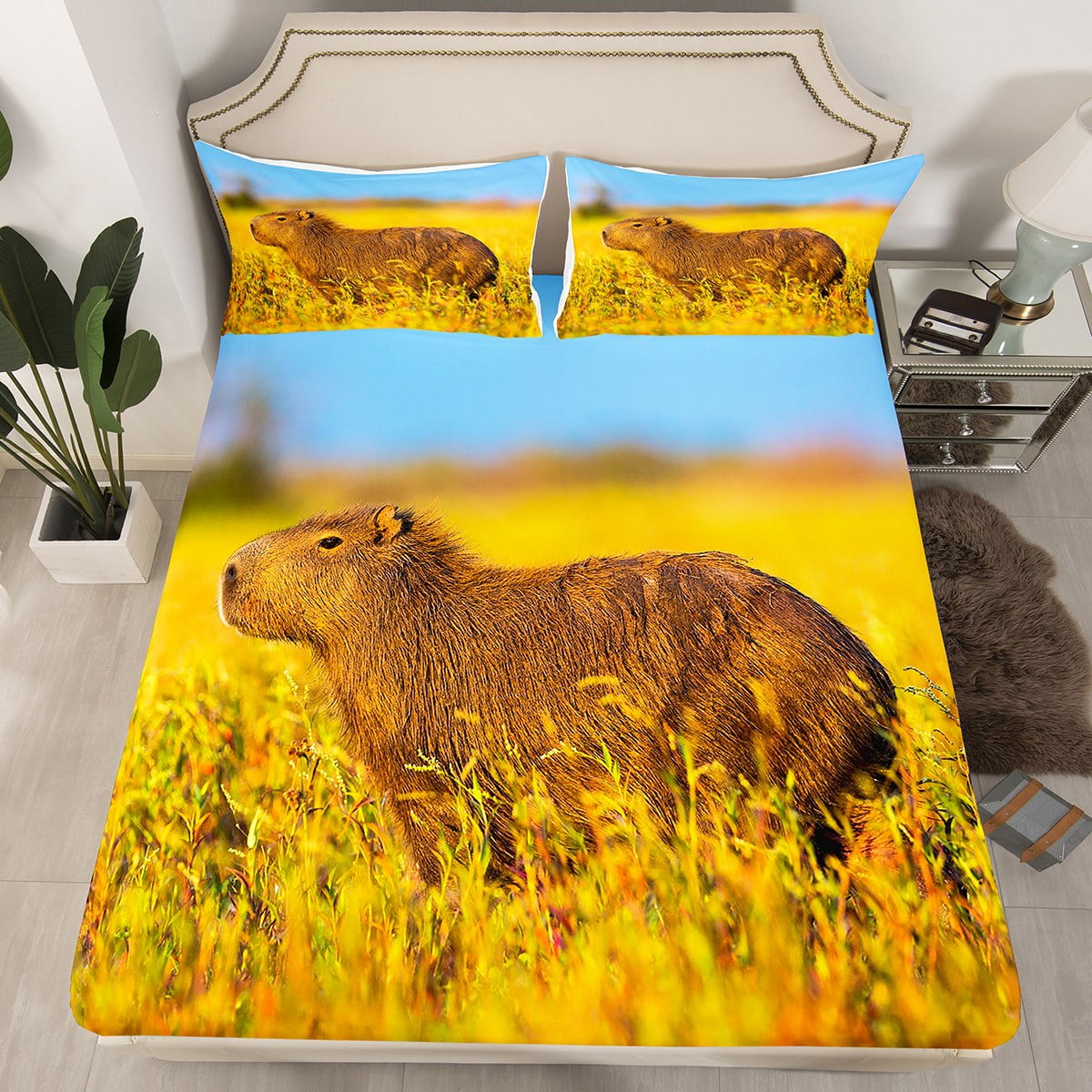 Erosebridal Capybara Lover Bed Sheets Queen Size Cute Capybara Fitted ...