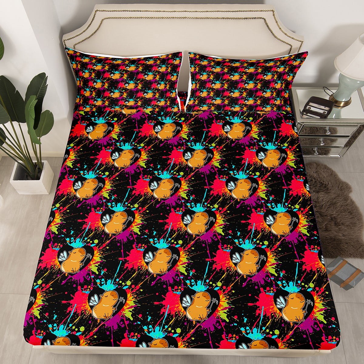 Capybara Lover Bed Sheets Queen Size Cute Cartoon Capybaras Fitted ...