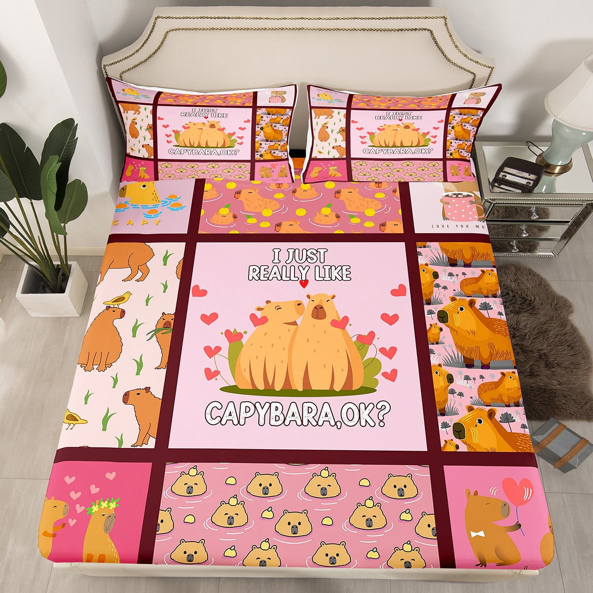 Capybara Lover Bed Sheets Twin Size Cute Wildlife Capybaras Fitted ...