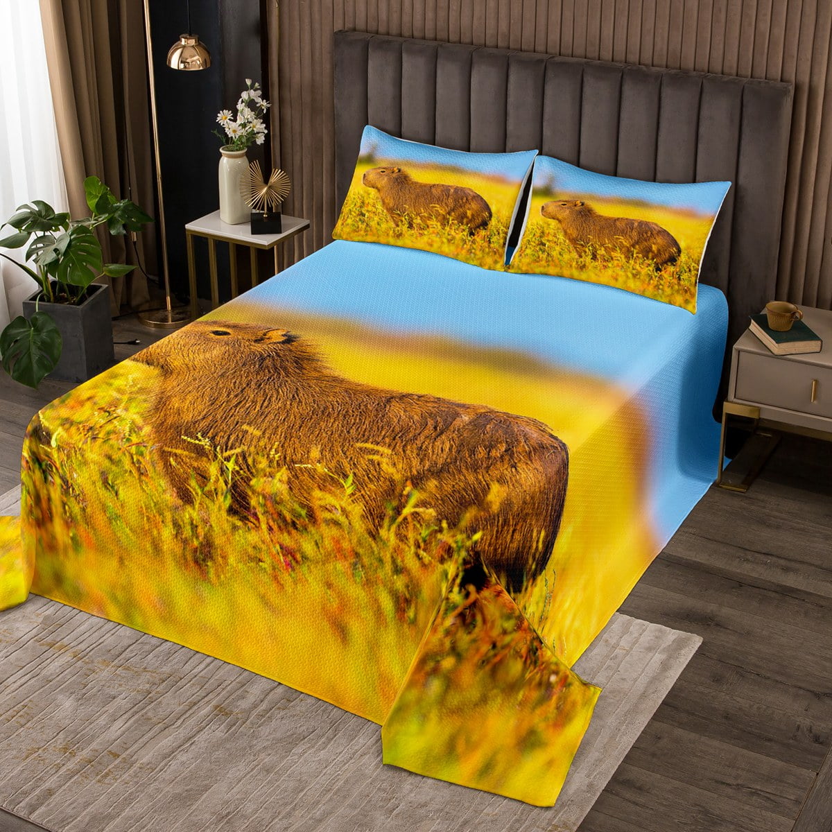 Erosebridal Capybara Lover Bedspread Twin Size Cute Capybara Quilt Set ...