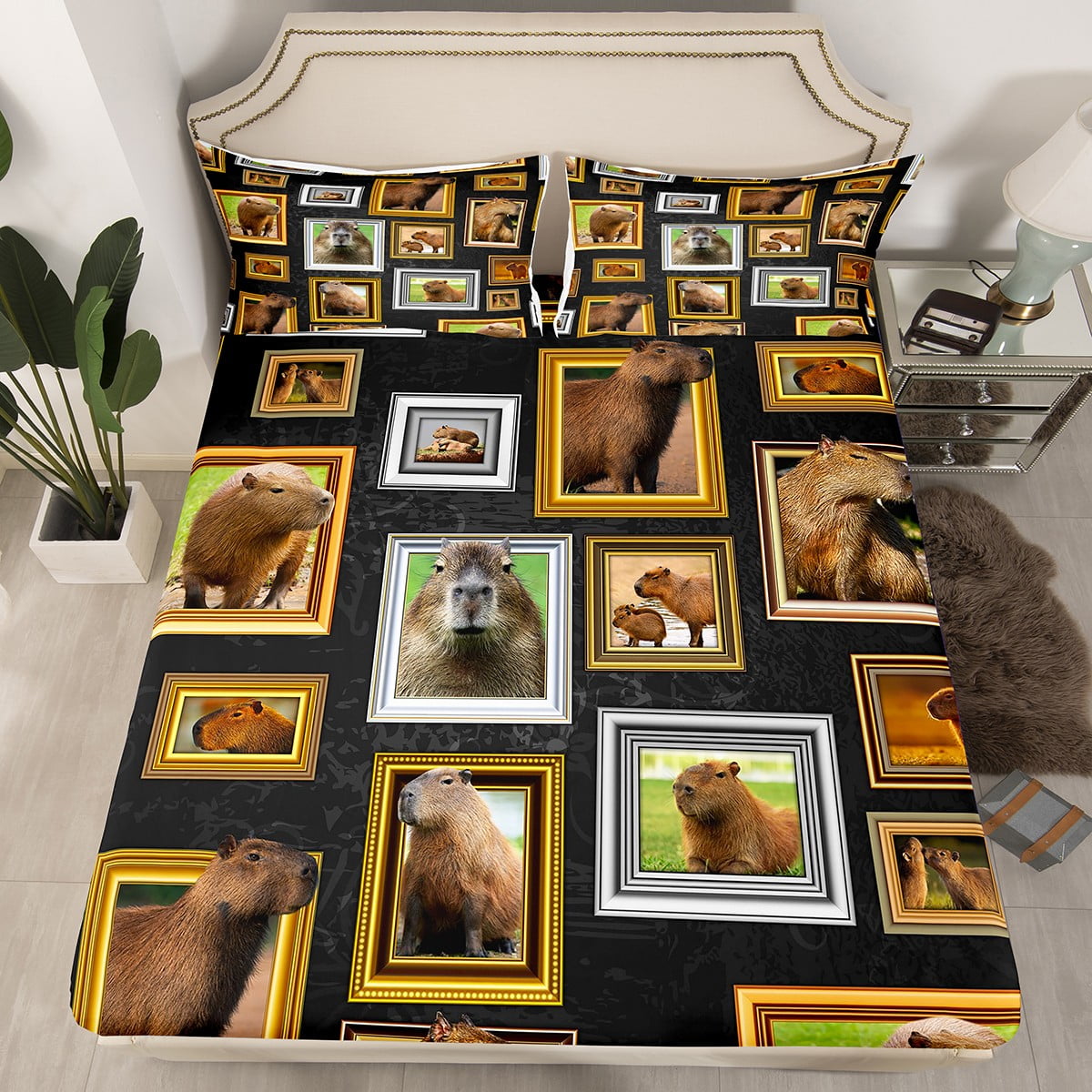 Erosebridal Capybara Lover Fitted Sheet Full Size Rodent Animals ...