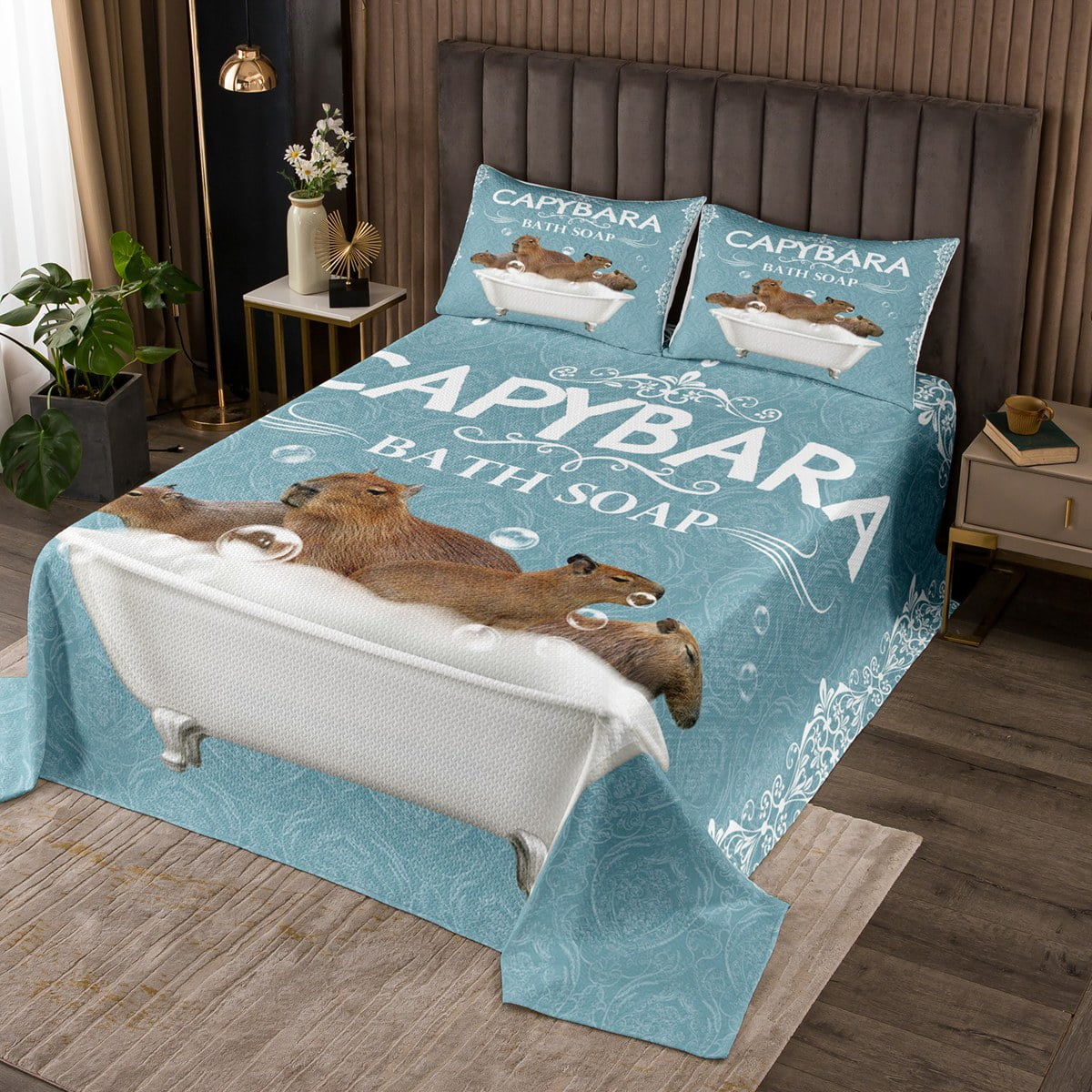 Erosebridal Capybara Lover Quilt Set Queen Cute Capybara Bedspread ...