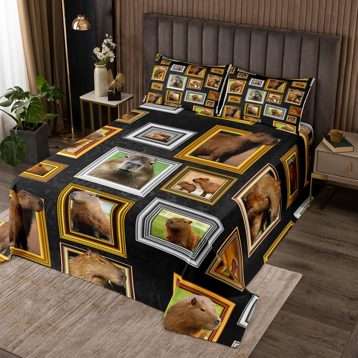 Capybara Lover Quilt Set Queen Size Rodent Animals Capybaras Bedspread ...