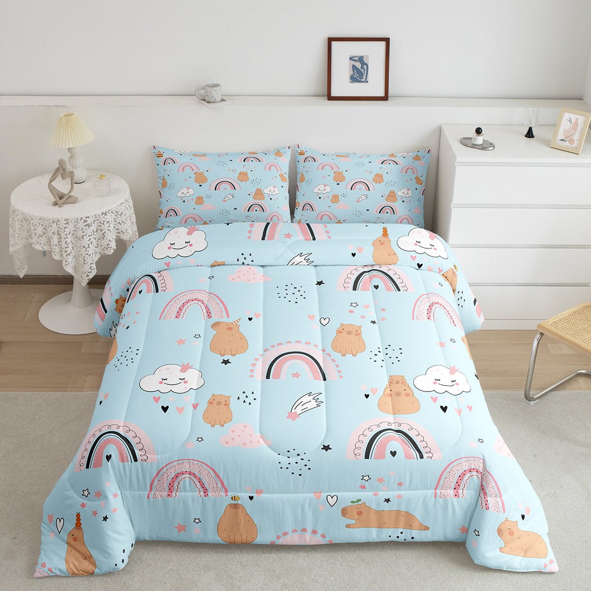 Capybara Lovers Home Decor, Cartoon Capybaras Comforter Set King Size ...