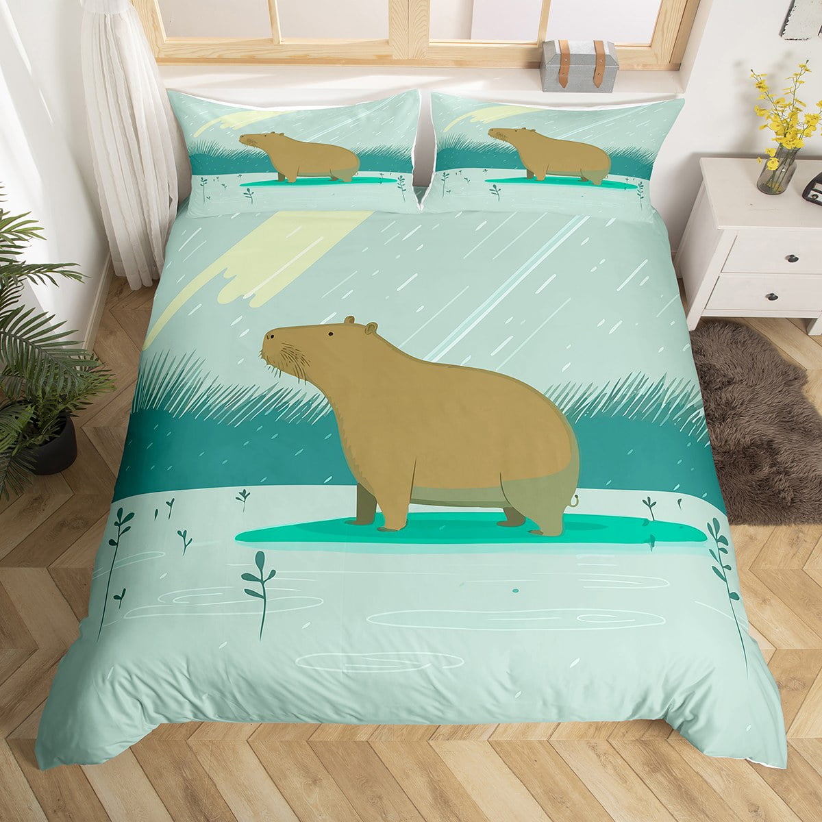 Erosebridal Capybara Queen Duvet Cover, Cute Capybara In The Rain ...