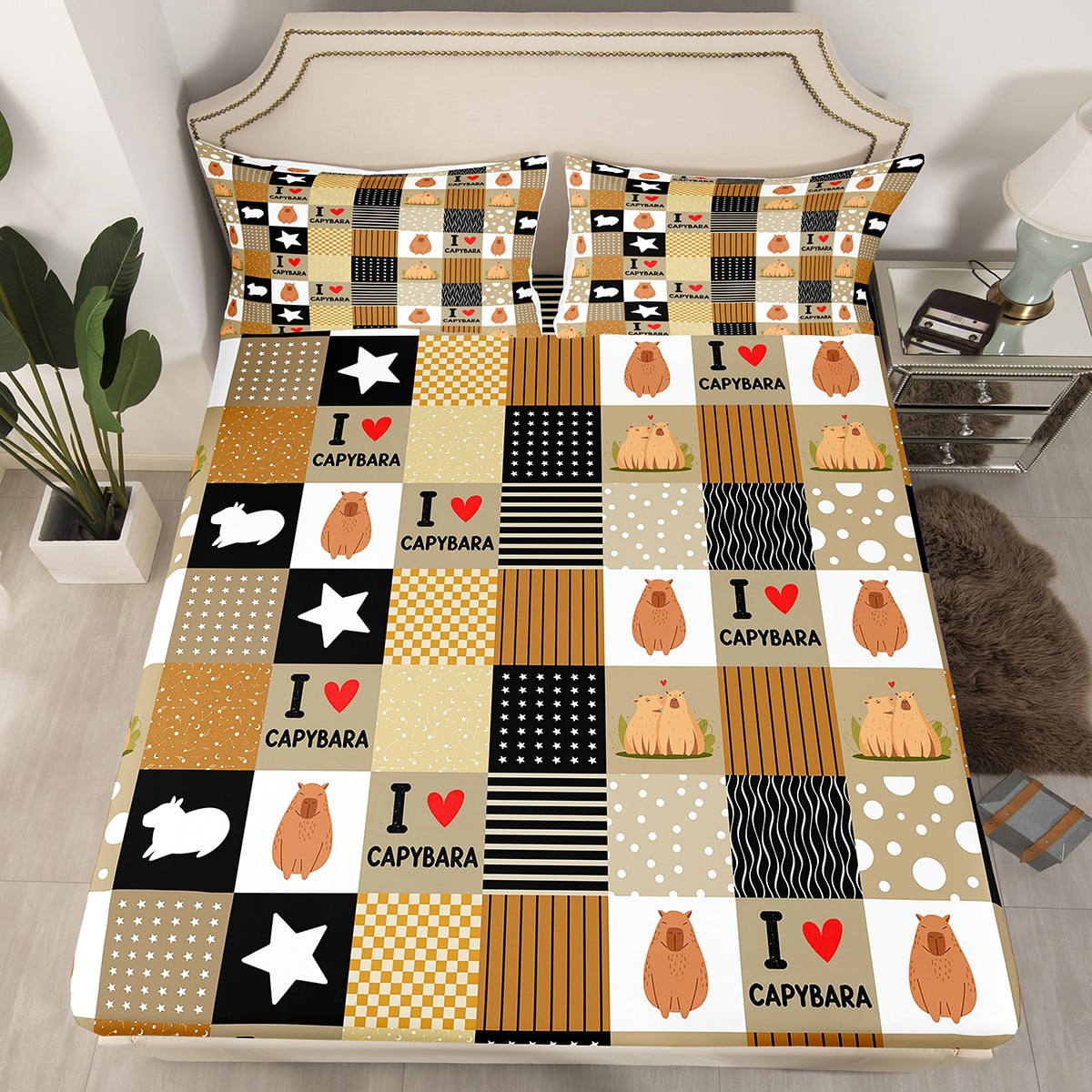 Erosebridal Capybara Queen Fitted Sheet Gifts for Capybara Lovers, Cute ...