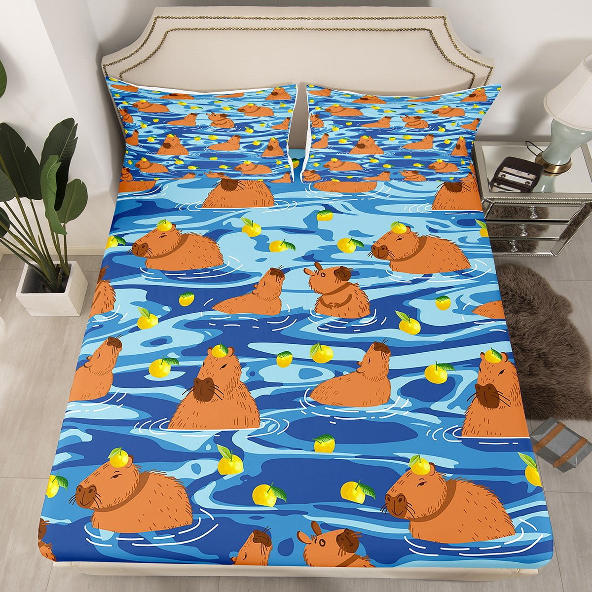 Erosebridal Capybaras Queen Fitted Sheet Cute Capybara Fitted Sheet ...