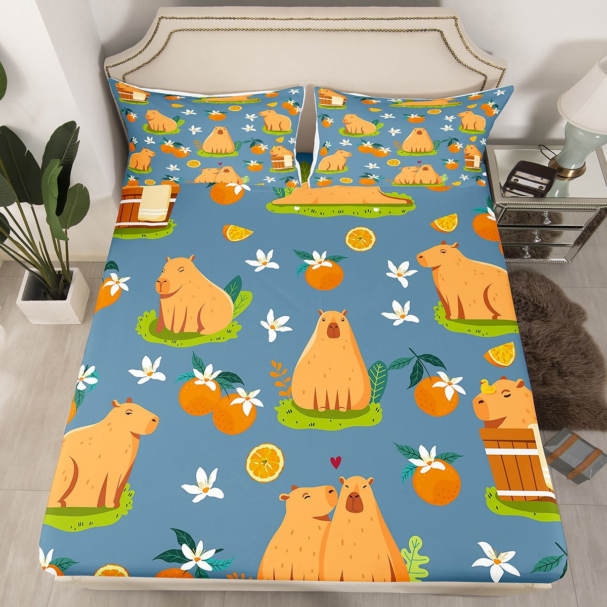 Capybaras Twin Fitted Sheet for Capybara Lovers, Cute Wild Rodent ...