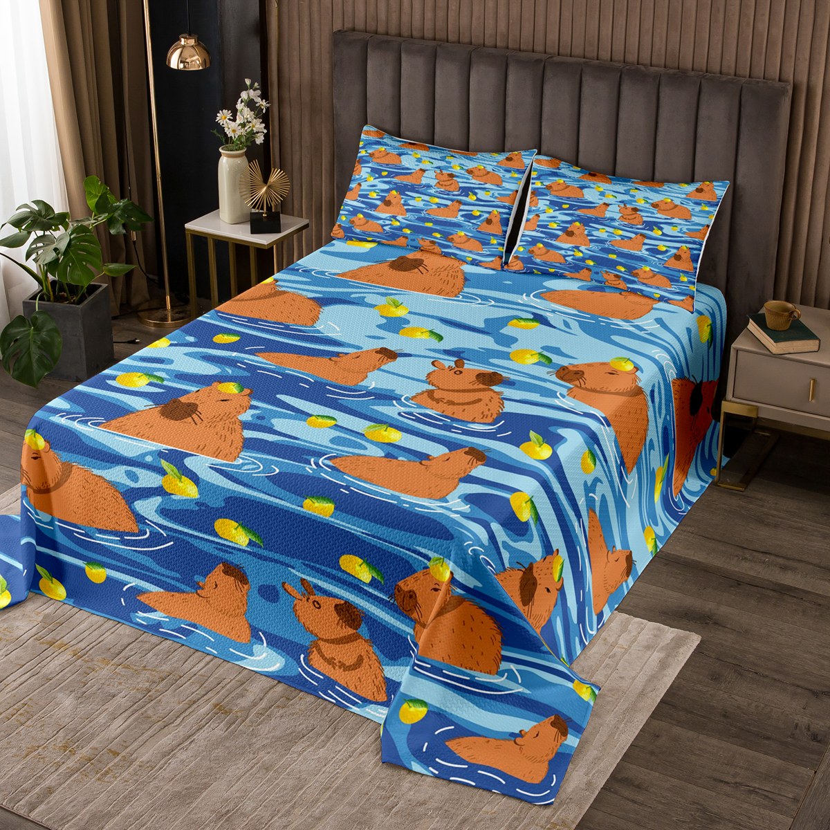 Capybaras Twin Quilt Set Cute Capybara Quilt Set Teens Funny Capybaras ...