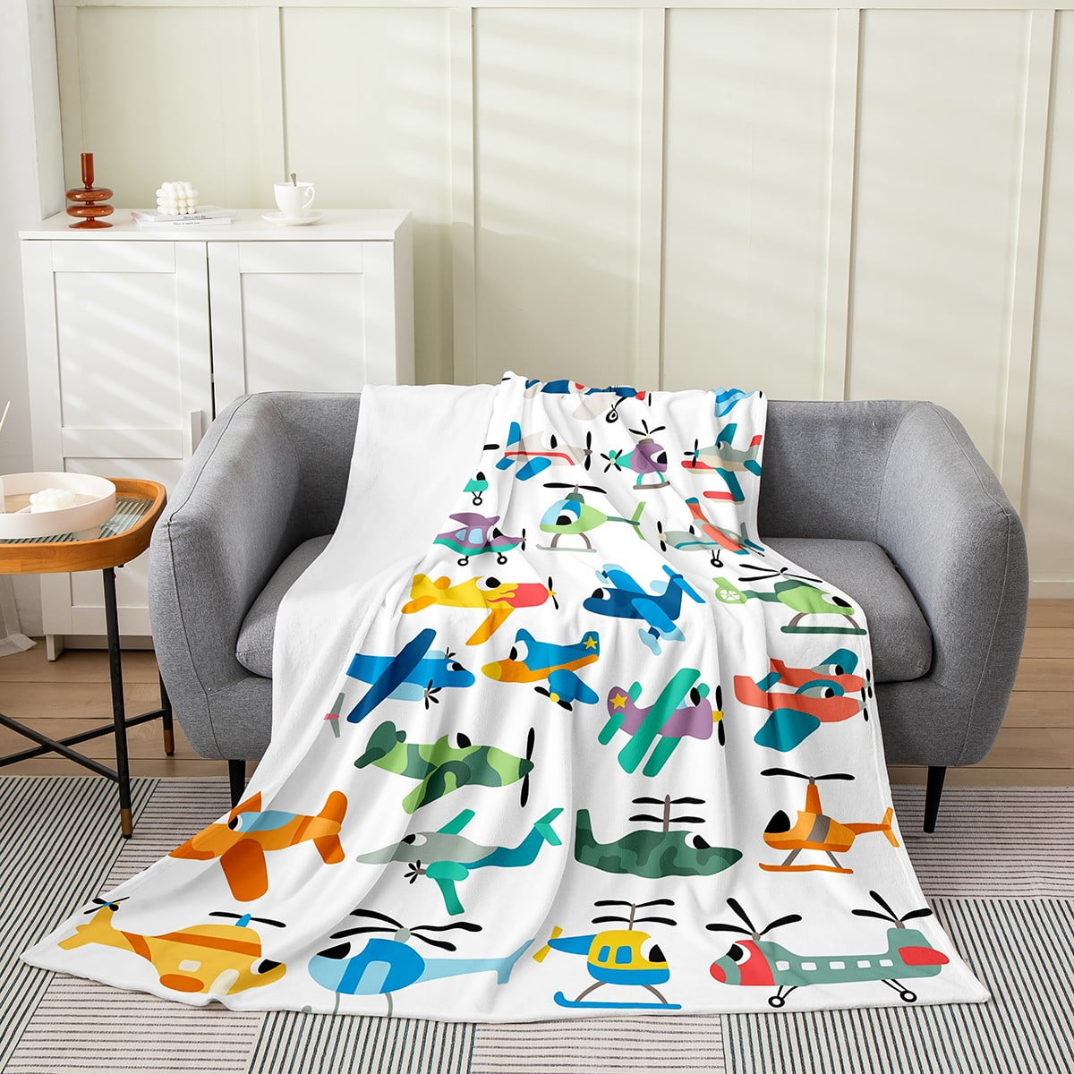 Cartoon Airplane Fleece Blanket Aviation Aircraft Blanket,Multicolor ...