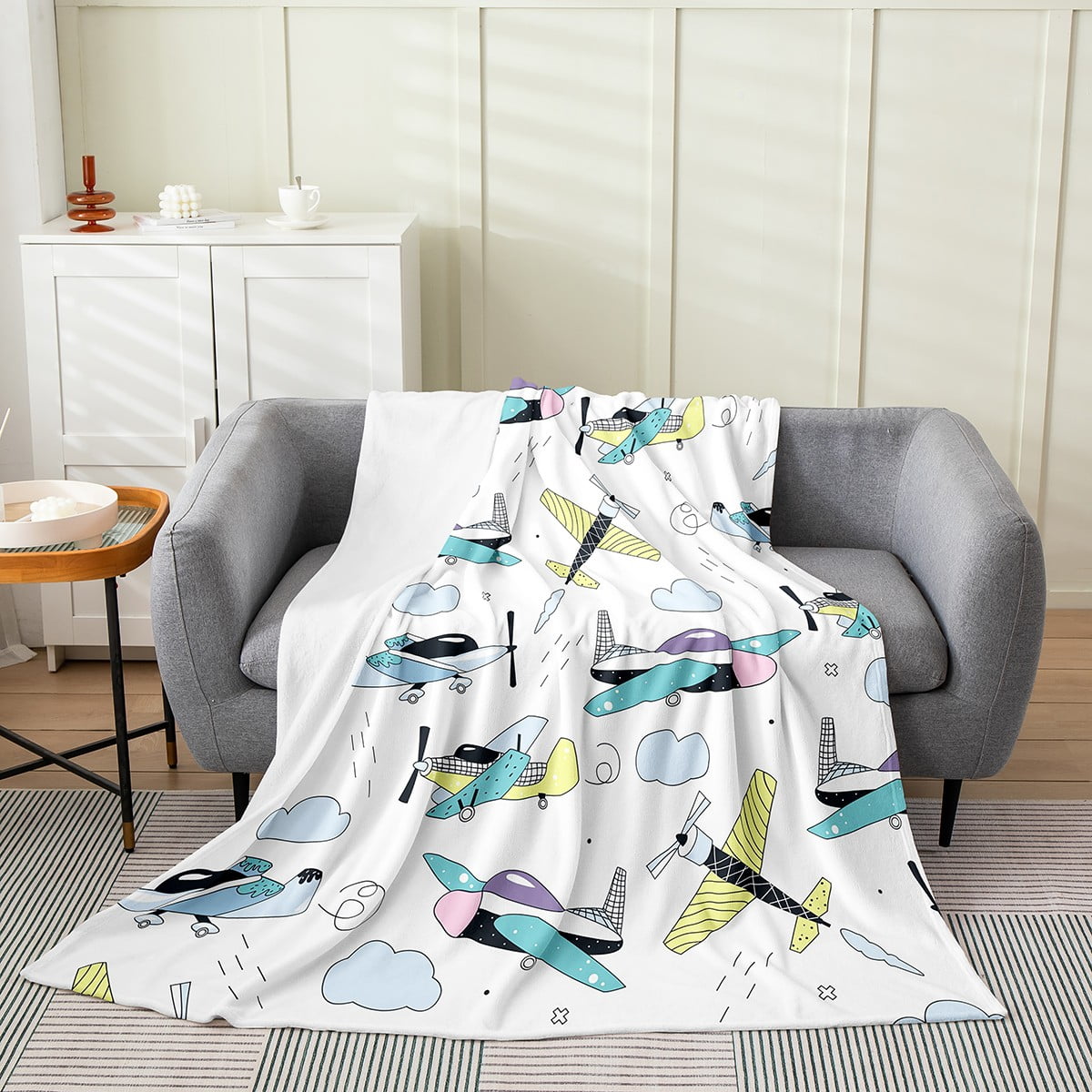 YST Cartoon Airplane Throw Blanket for Kids Bedroom Decor,Flying ...