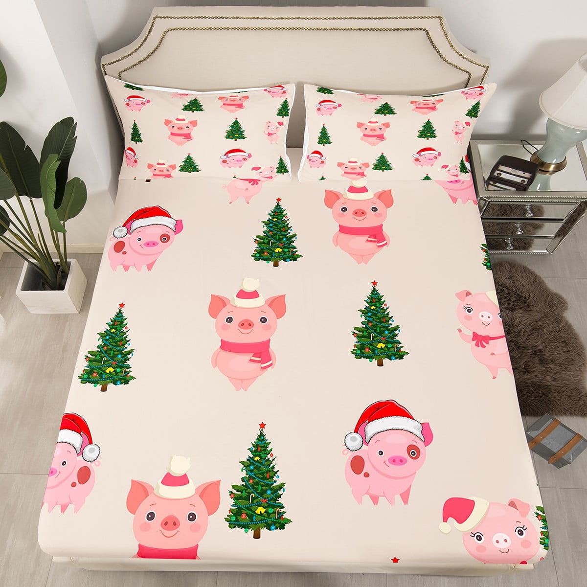 Cartoon Animal Queen Fitted Sheet Festival Theme Sheets, Green Beige ...