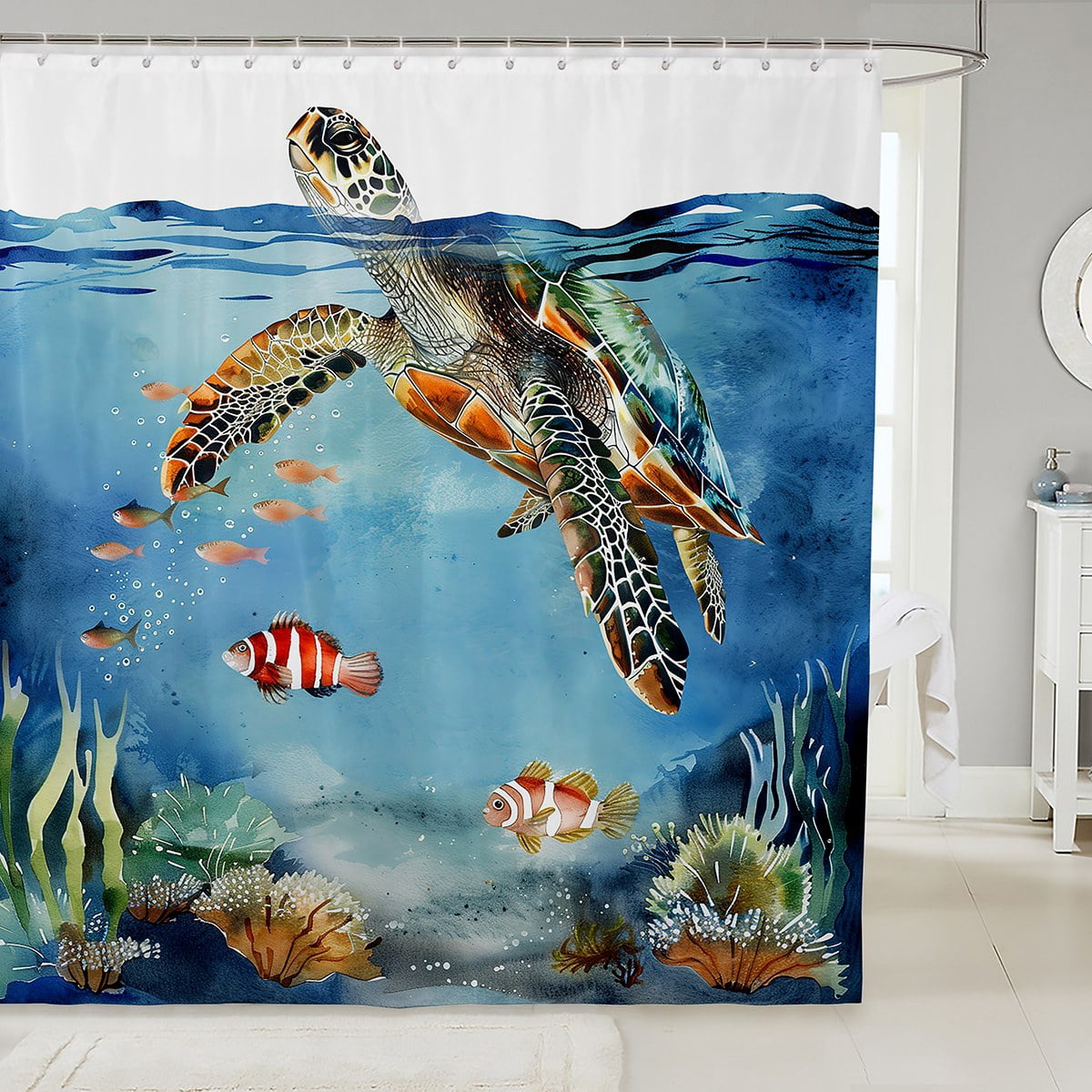 YST Cartoon Animal Shower Curtain 72x84 For Kids Sea Turtle Waterproof ...